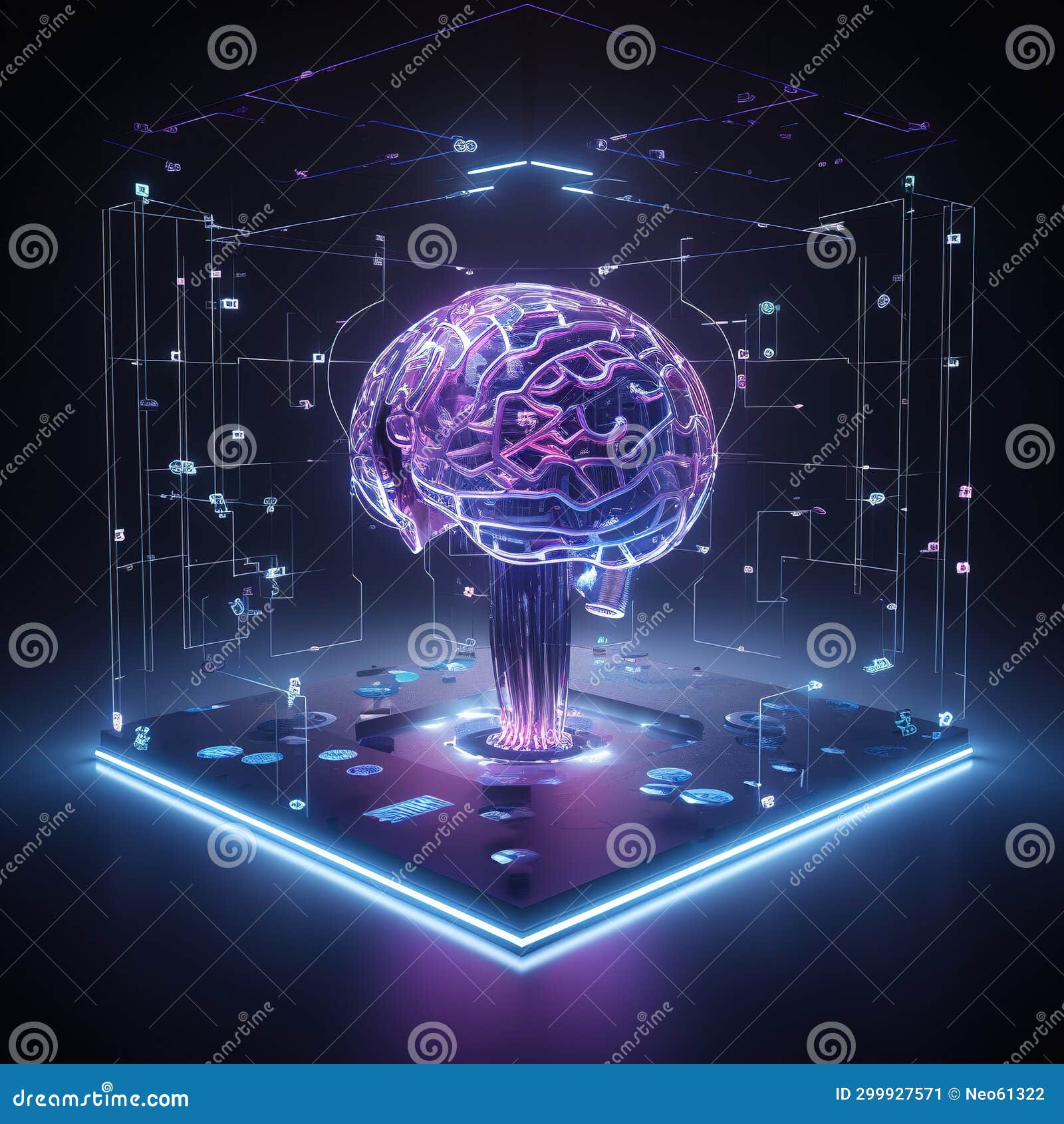 A High Tech AI Brain in Deep Thought Generative AI Stock Illustration ...