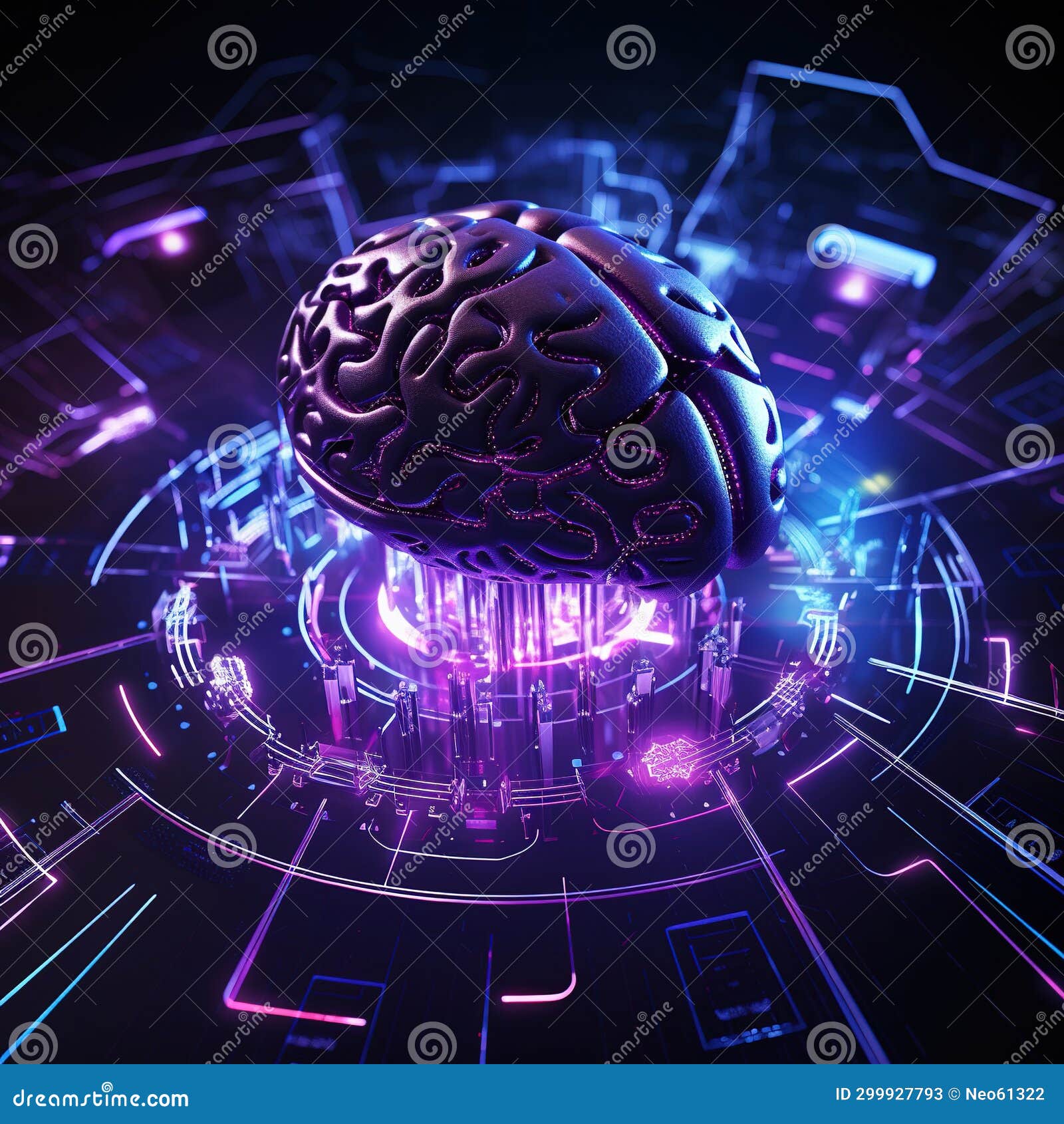A High Tech AI Brain in Deep Thought Generative AI Stock Illustration ...