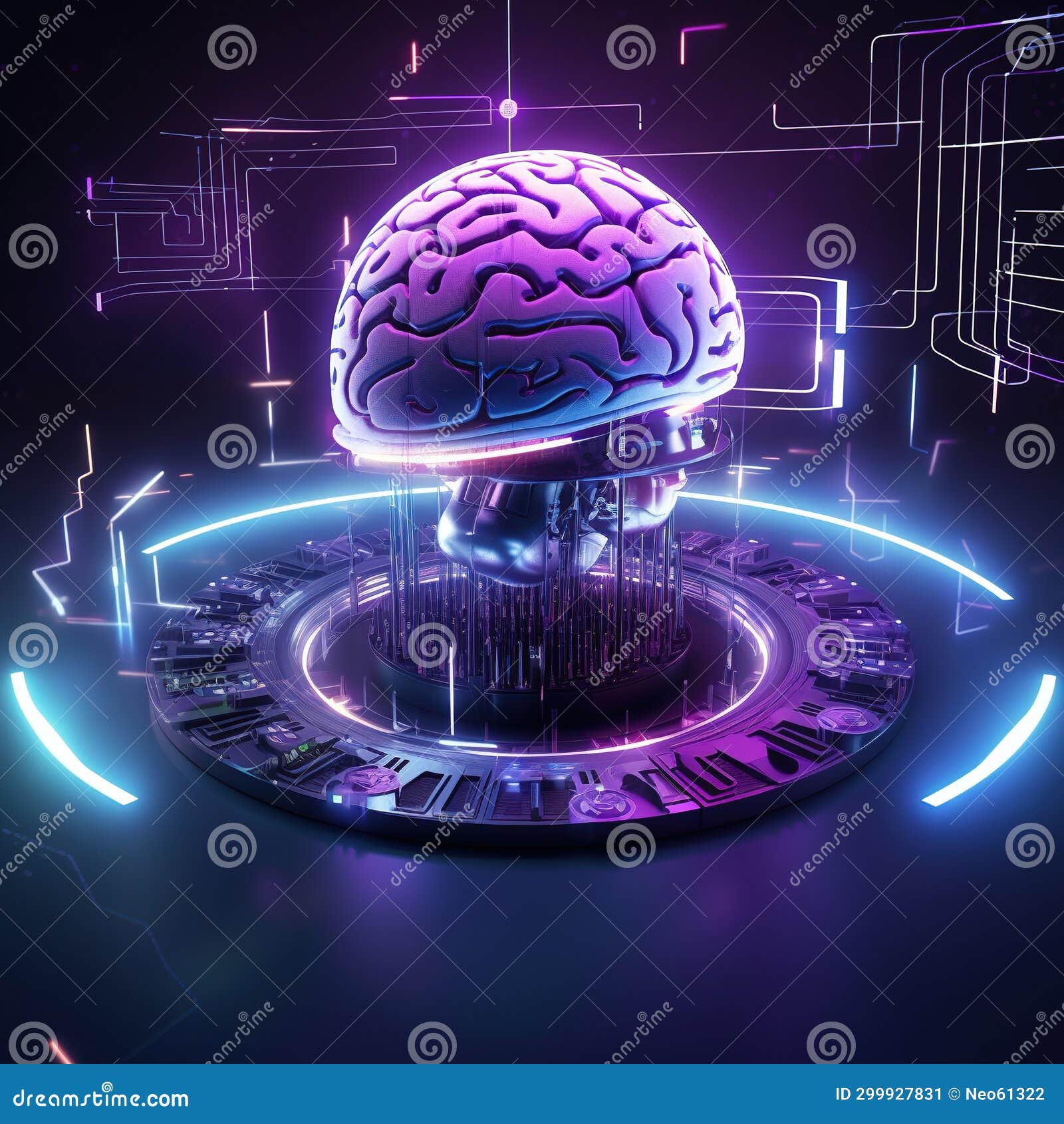 A High Tech AI Brain in Deep Thought Generative AI Stock Illustration ...