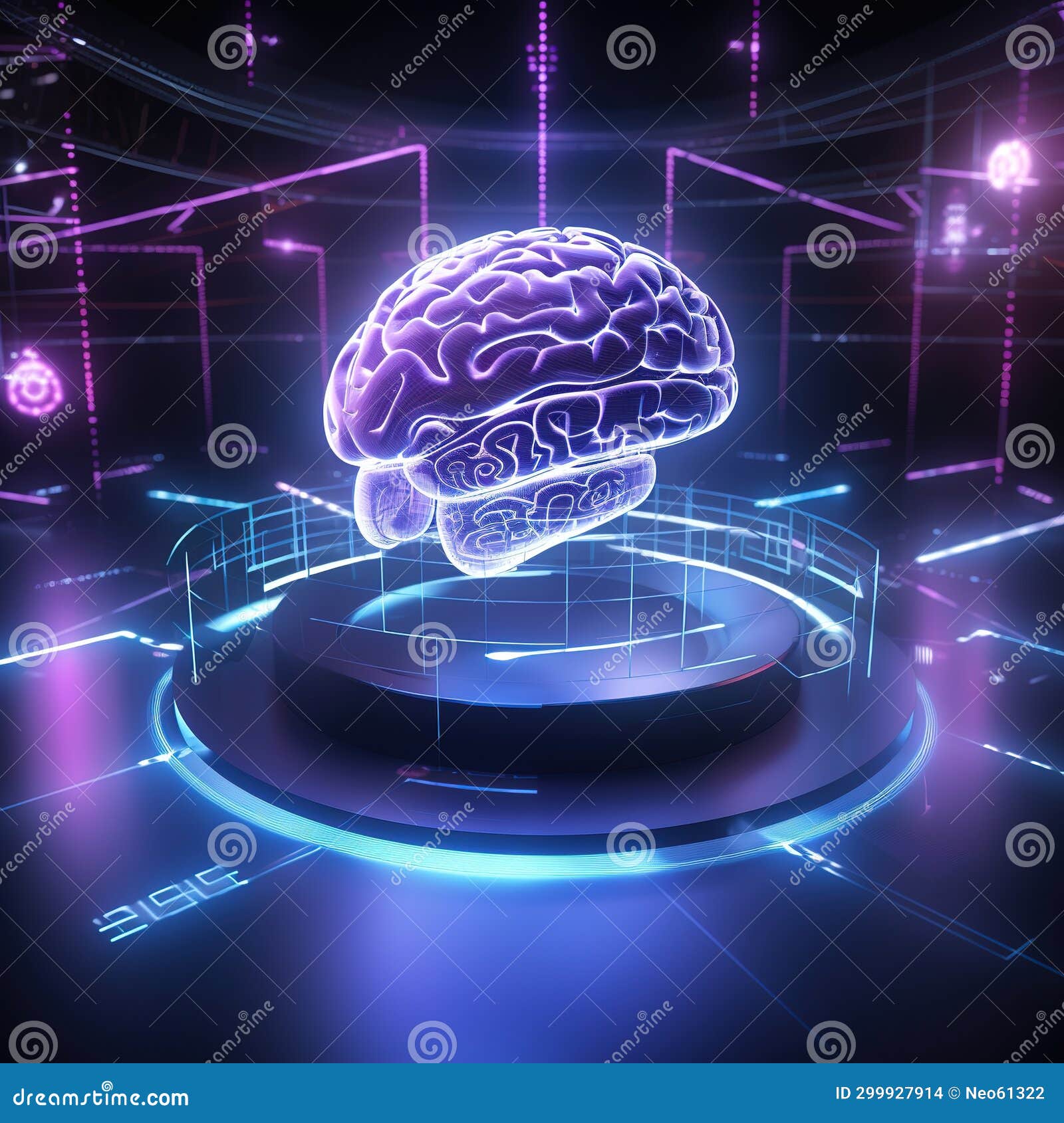 A High Tech AI Brain in Deep Thought Generative AI Stock Illustration ...