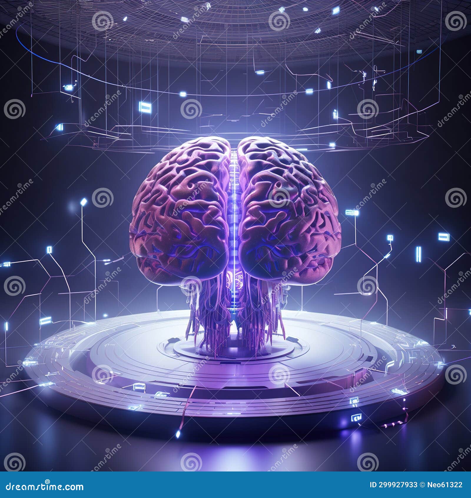 A High Tech AI Brain in Deep Thought Generative AI Stock Illustration ...