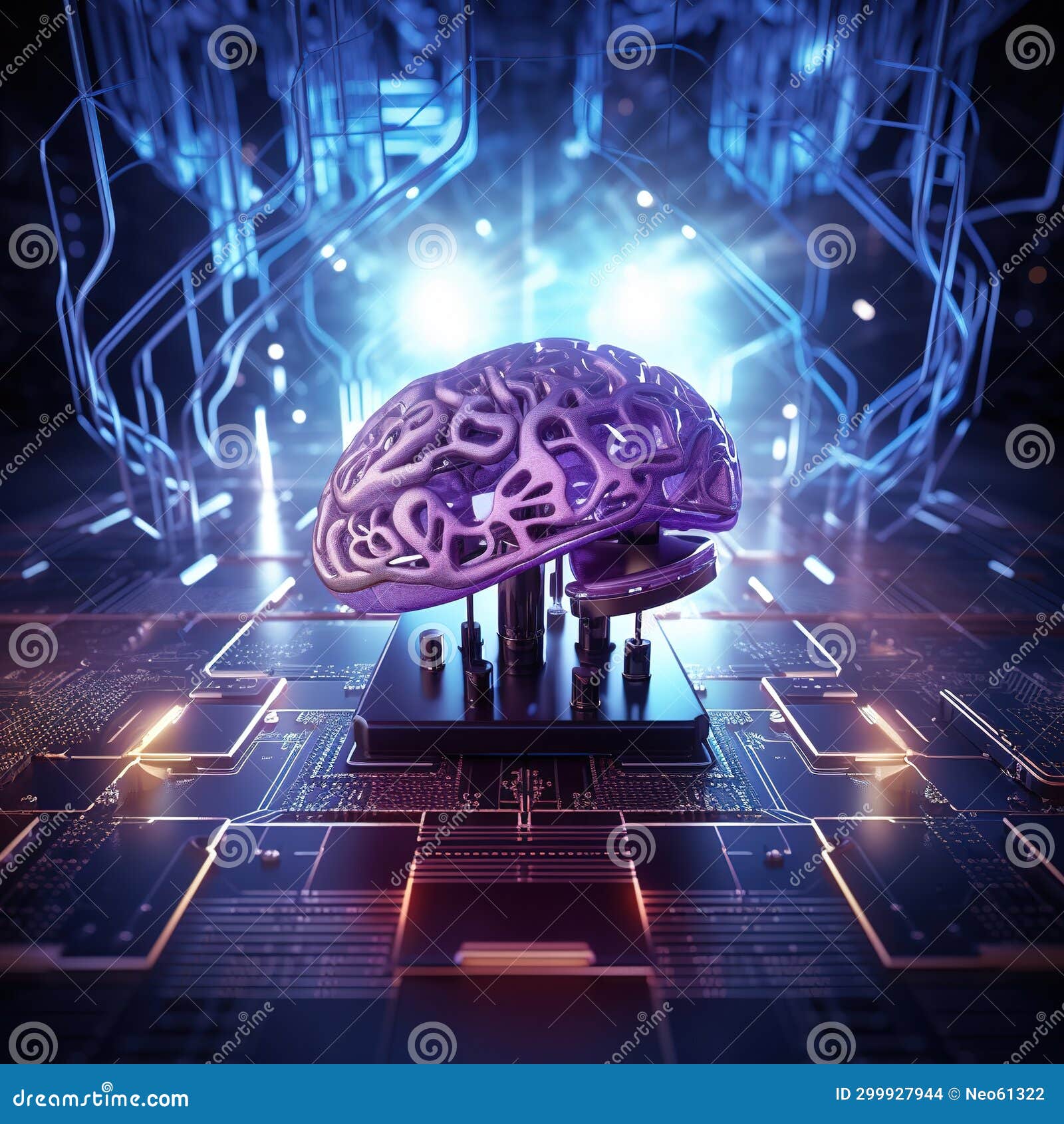 A High Tech AI Brain in Deep Thought Generative AI Stock Illustration ...
