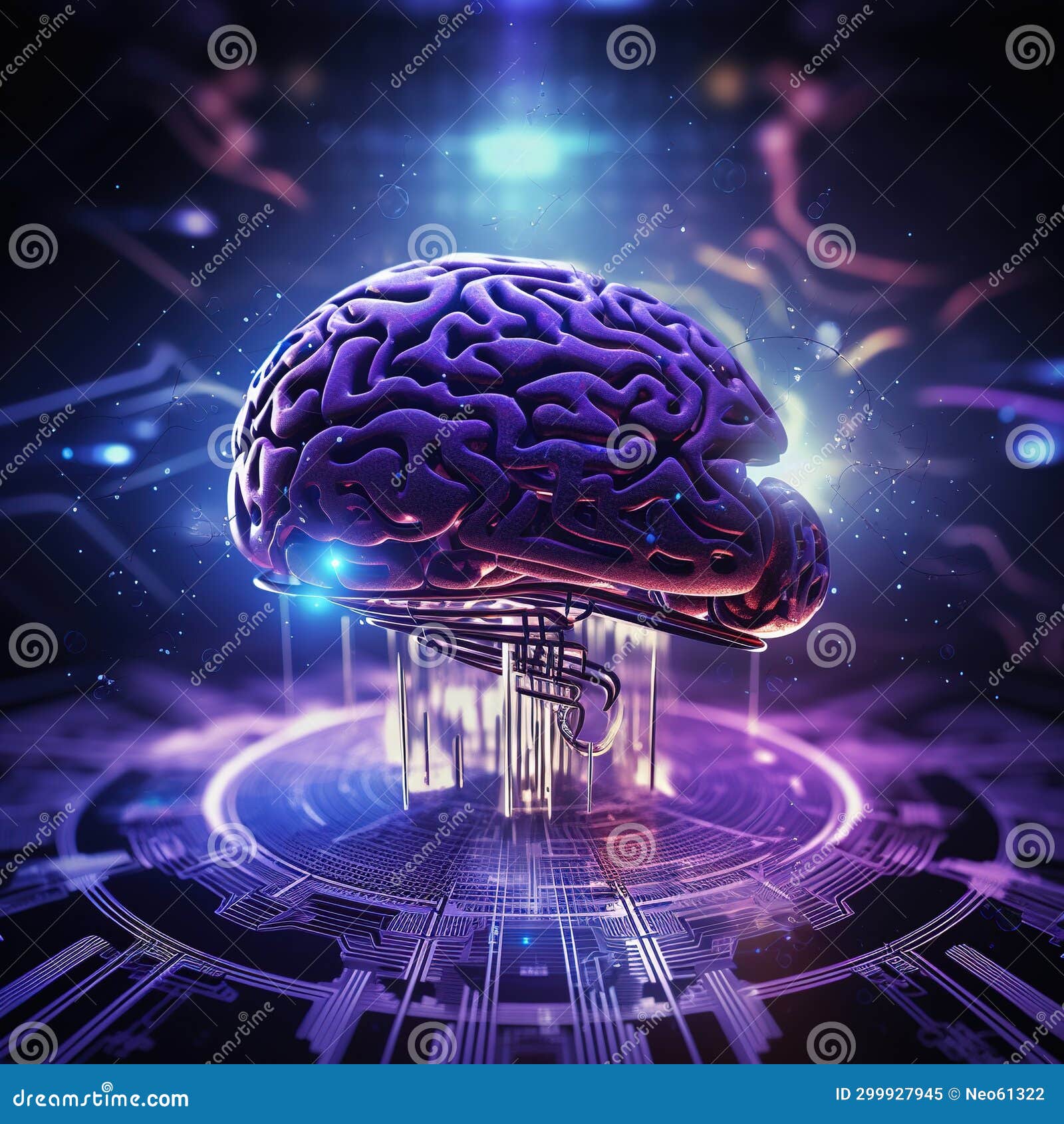 A High Tech AI Brain in Deep Thought Generative AI Stock Illustration ...