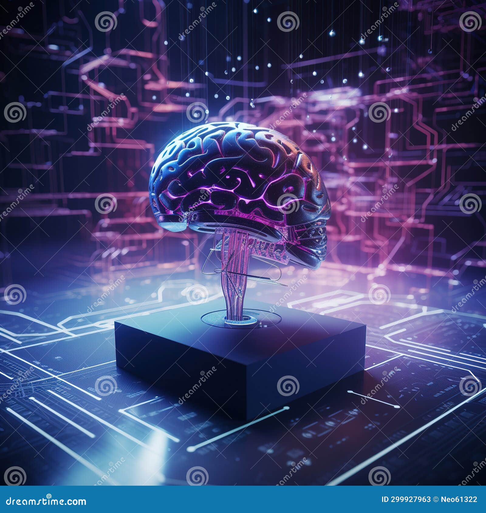 A High Tech AI Brain in Deep Thought Generative AI Stock Illustration ...