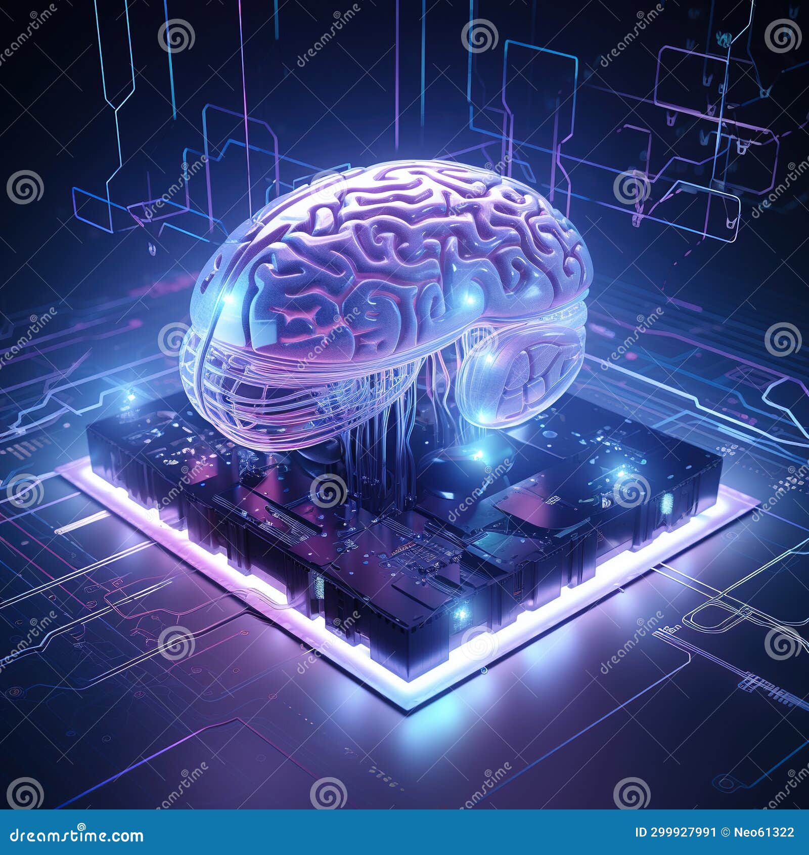 A High Tech AI Brain in Deep Thought Generative AI Stock Illustration ...