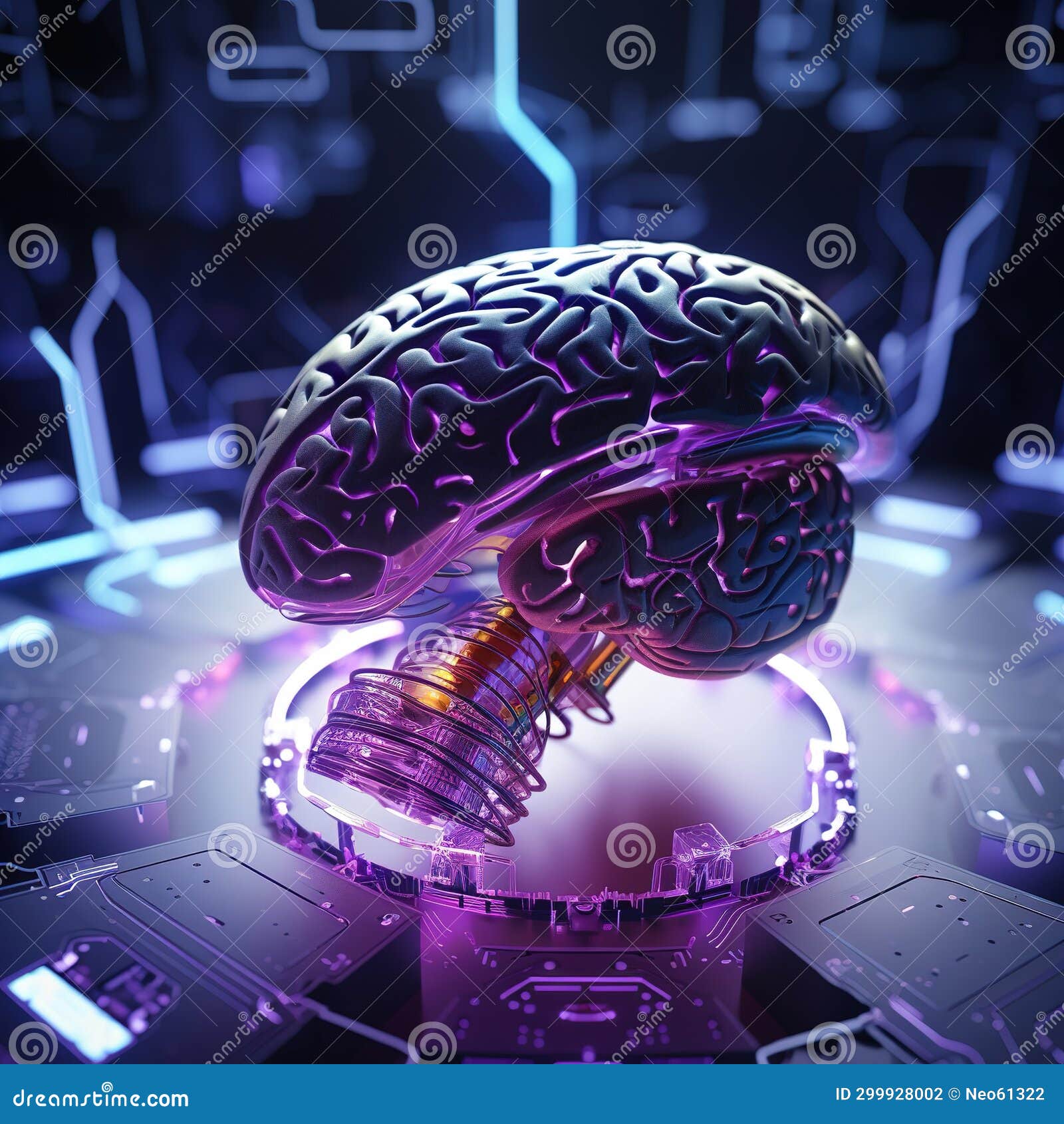 A High Tech AI Brain in Deep Thought Generative AI Stock Illustration ...