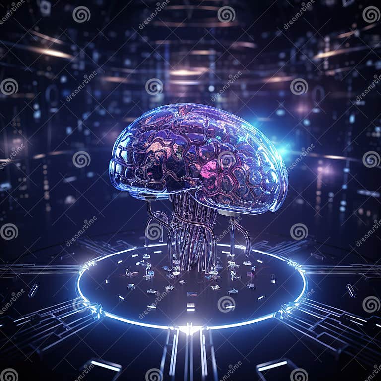 A High Tech AI Brain in Deep Thought Generative AI Stock Illustration ...