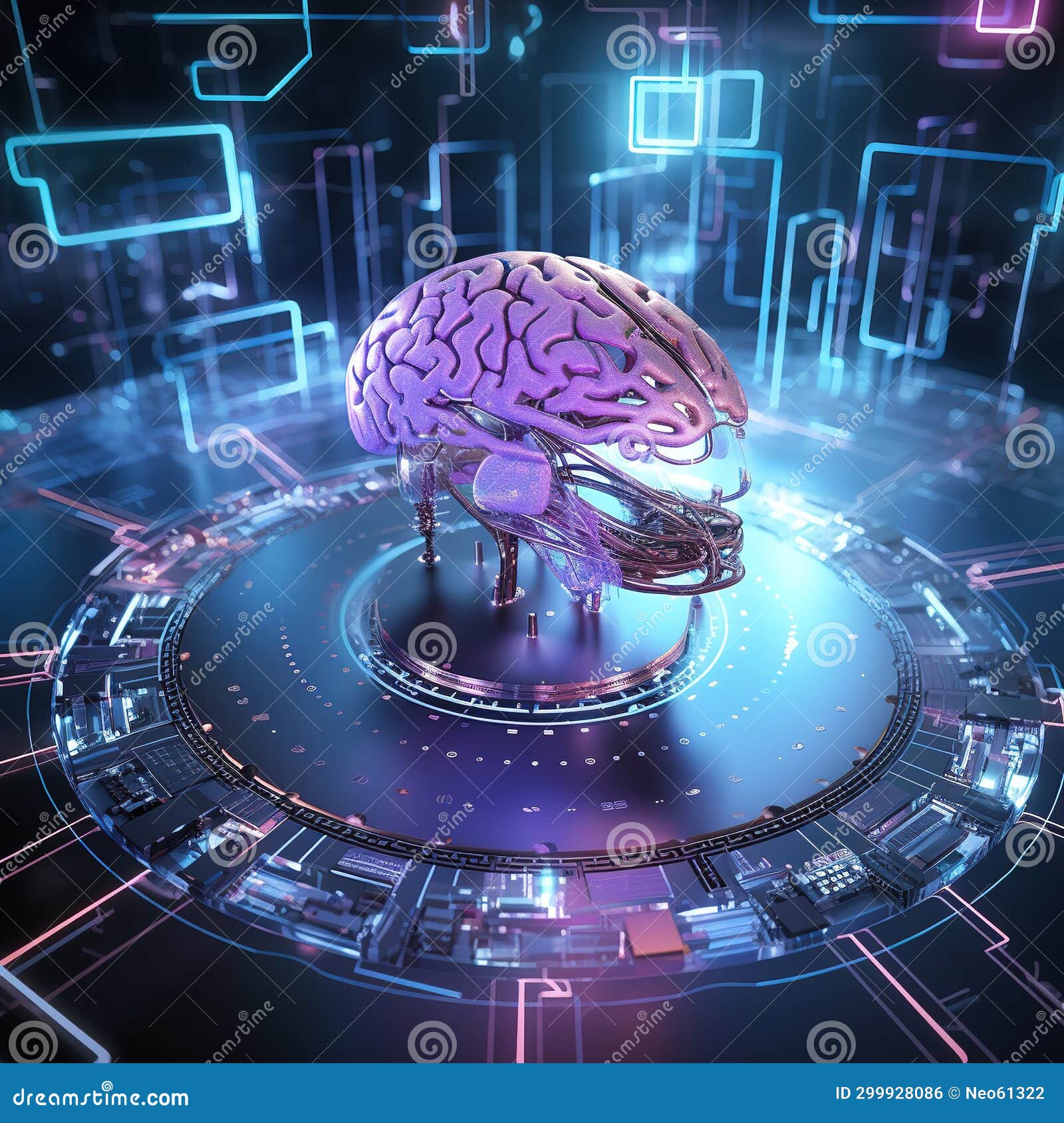 A High Tech AI Brain in Deep Thought Generative AI Stock Illustration ...