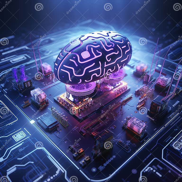 A High Tech AI Brain in Deep Thought Generative AI Stock Illustration ...