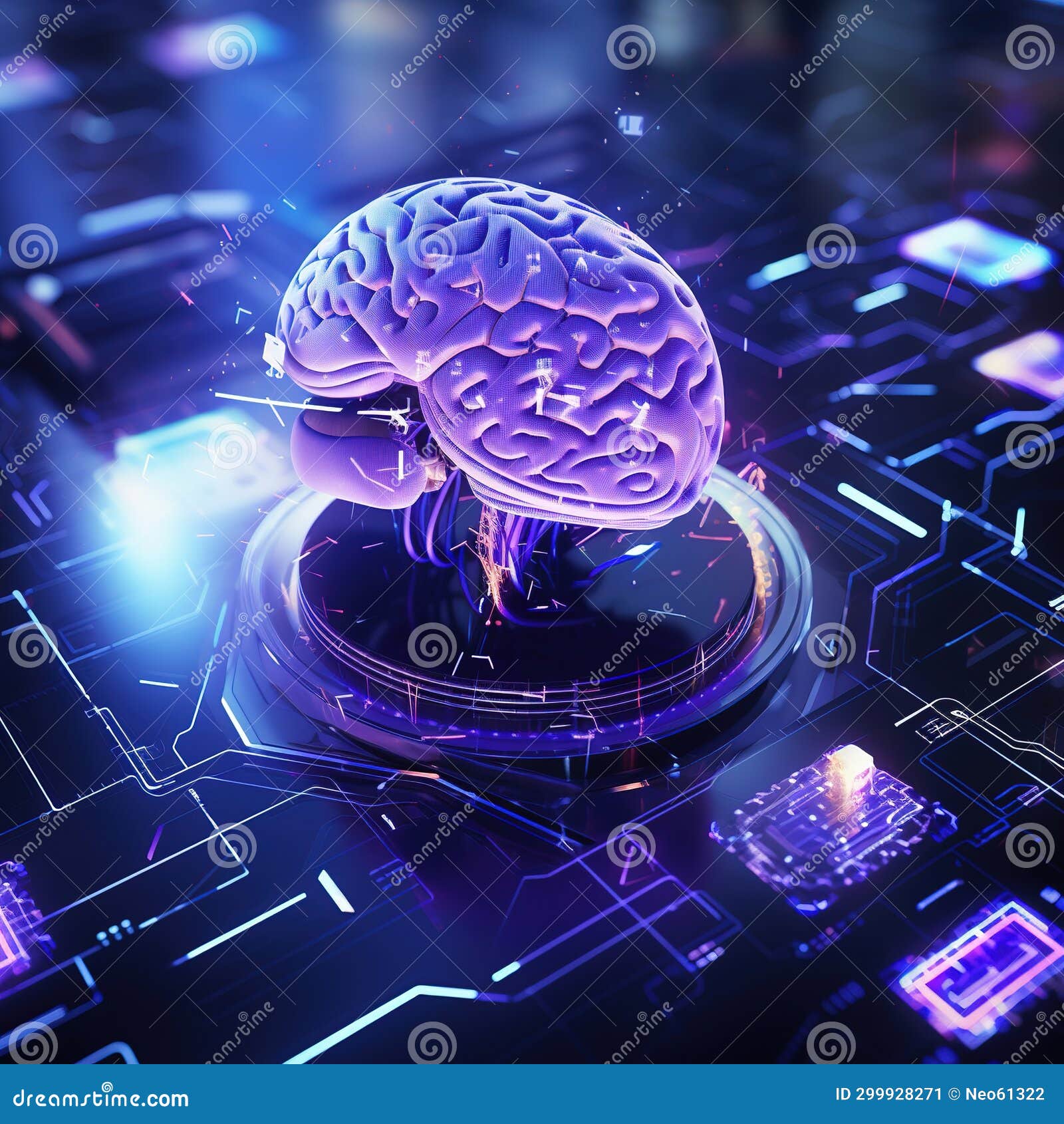 A High Tech AI Brain in Deep Thought Generative AI Stock Illustration ...
