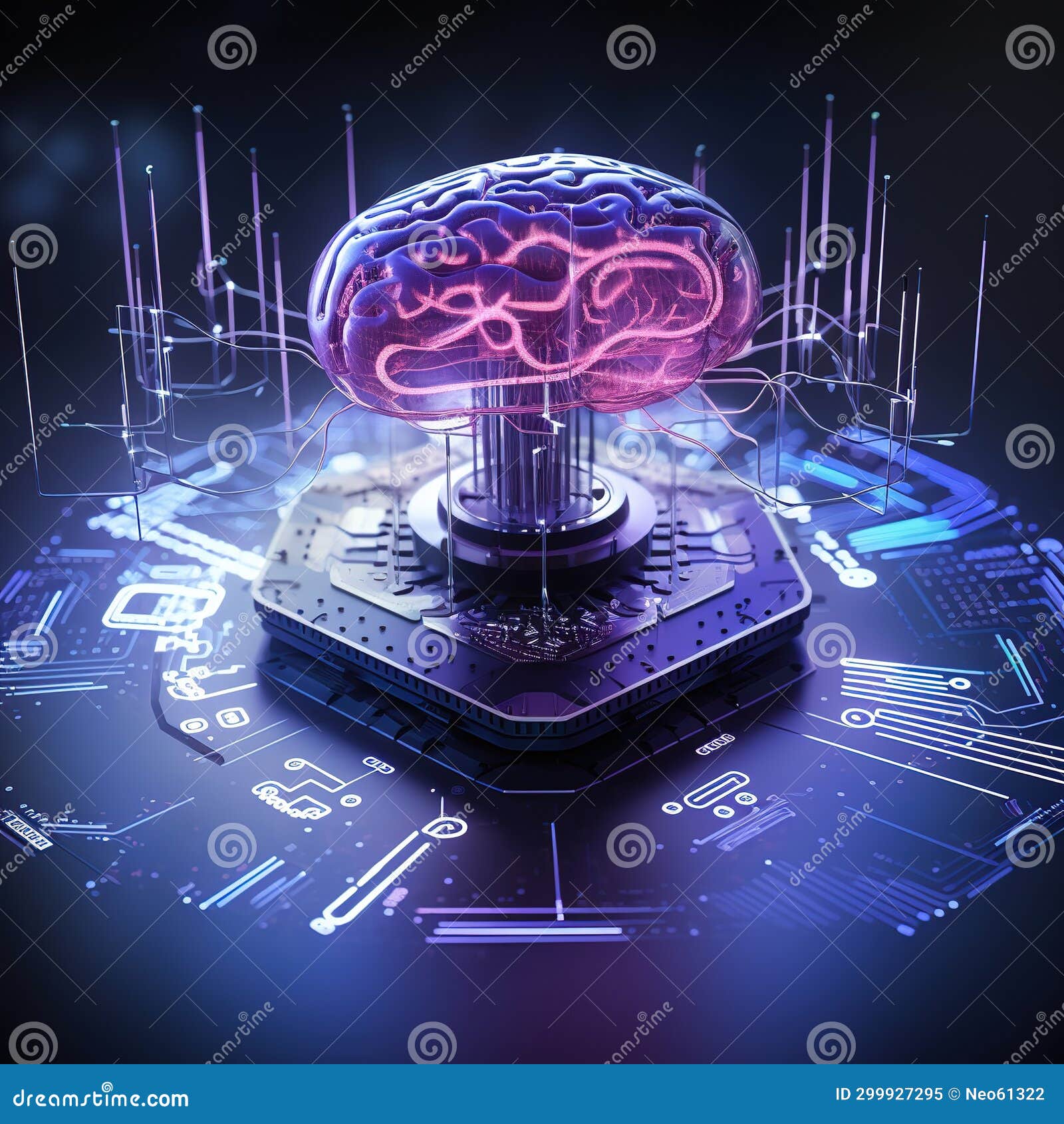 A High Tech AI Brain in Deep Thought Generative AI Stock Illustration ...