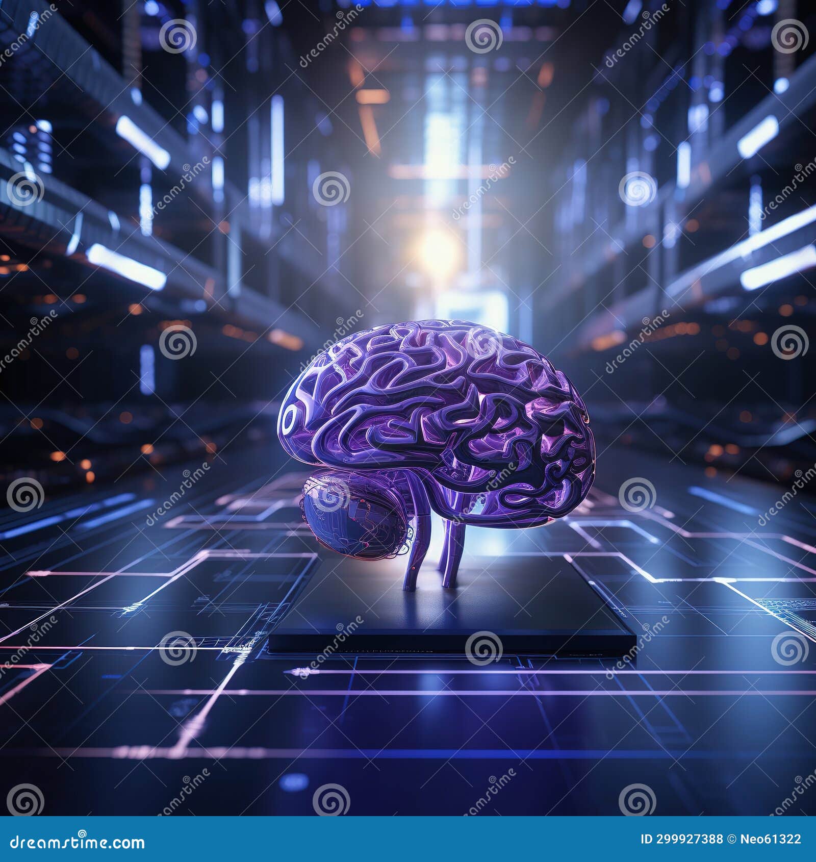 A High Tech AI Brain in Deep Thought Generative AI Stock Illustration ...