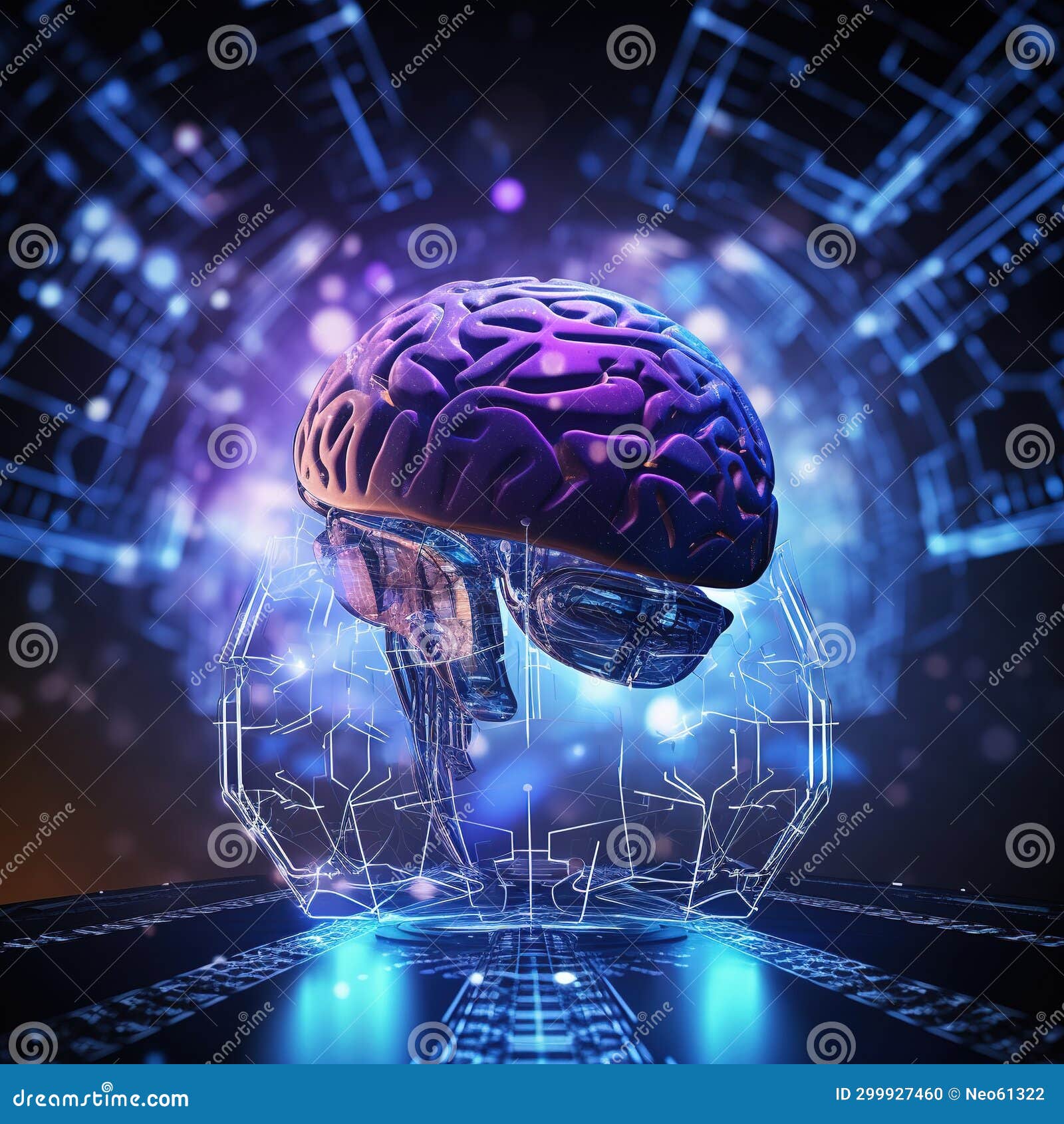 A High Tech AI Brain in Deep Thought Generative AI Stock Illustration ...
