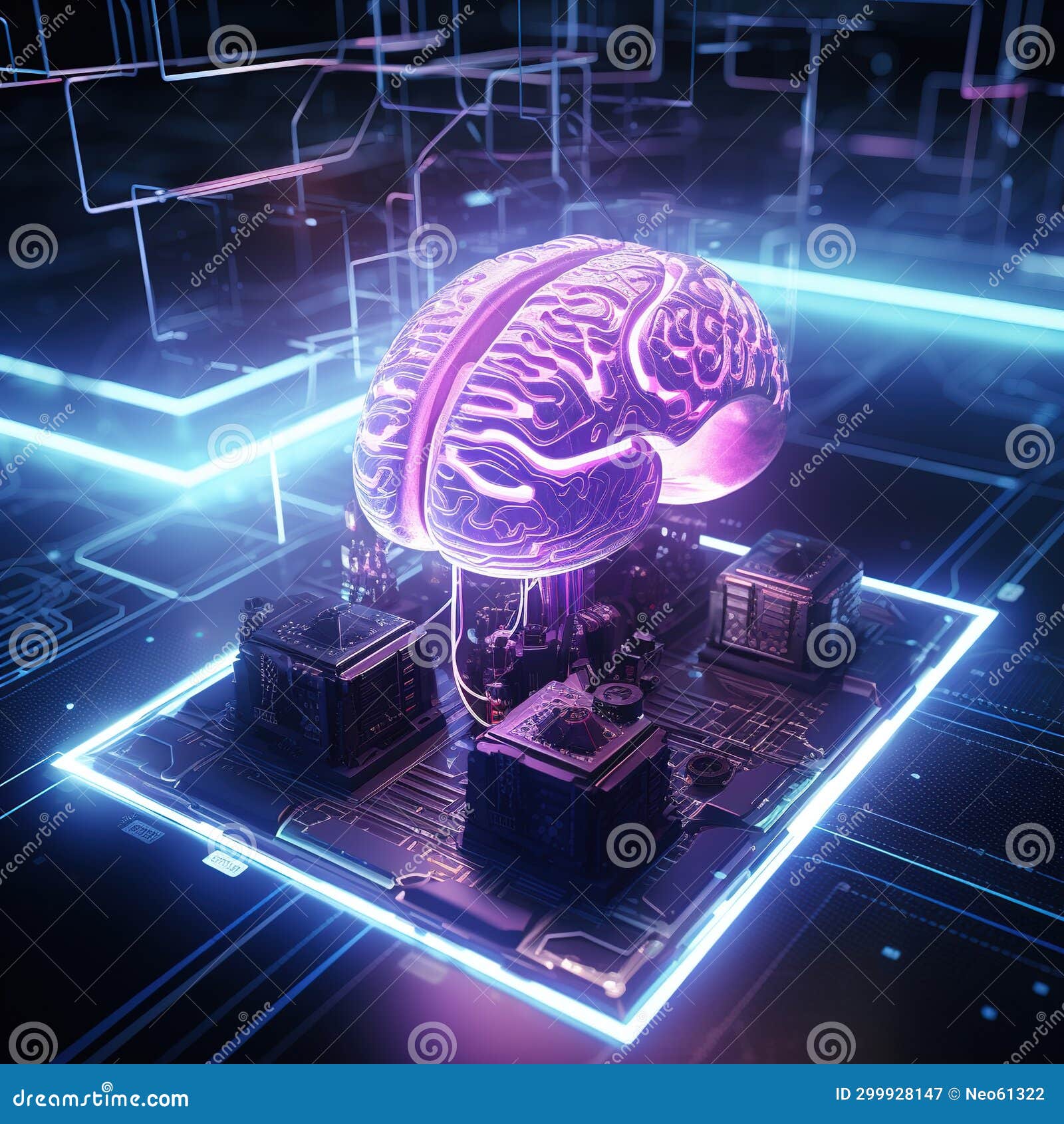A High Tech AI Brain in Deep Thought Generative AI Stock Illustration ...