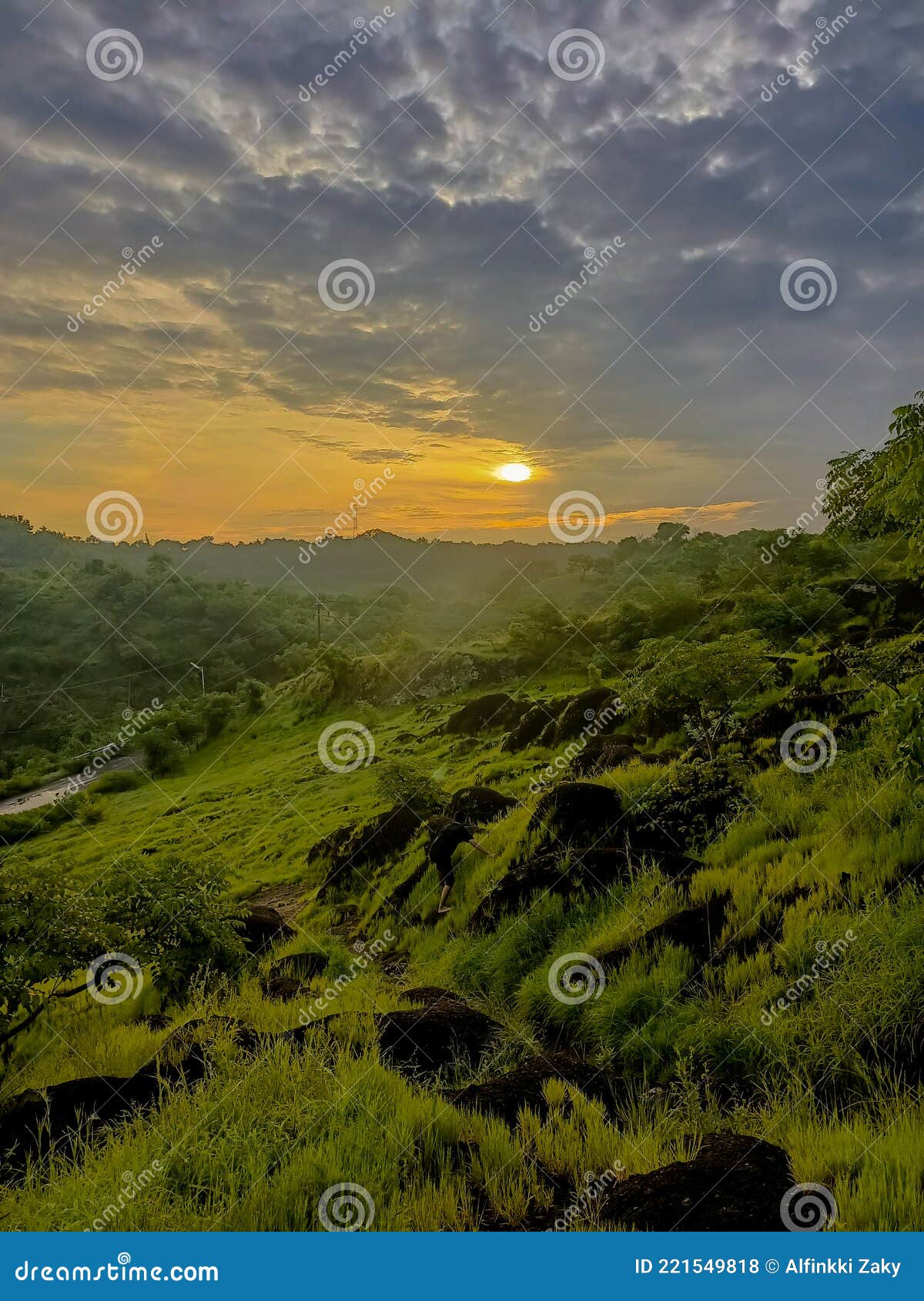 Beautiful Hillside View at Sunrise Stock Photo - Image of grass, rock ...