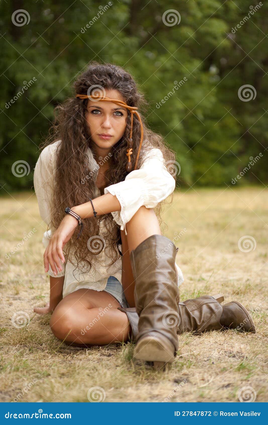 Beautiful Hippie Girl in the Park Stock Photo - Image of green, female ...