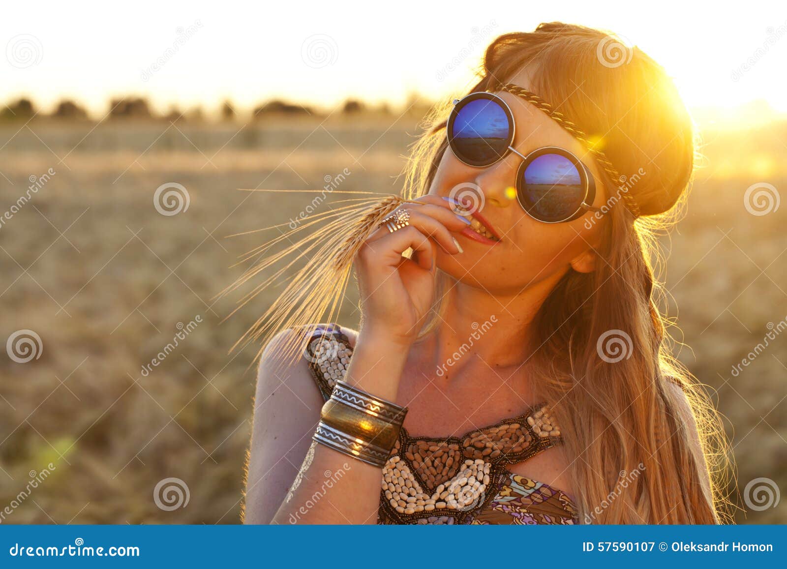 Beautiful Hippie Girl at Sunset Stock Image - Image of people, goggles ...