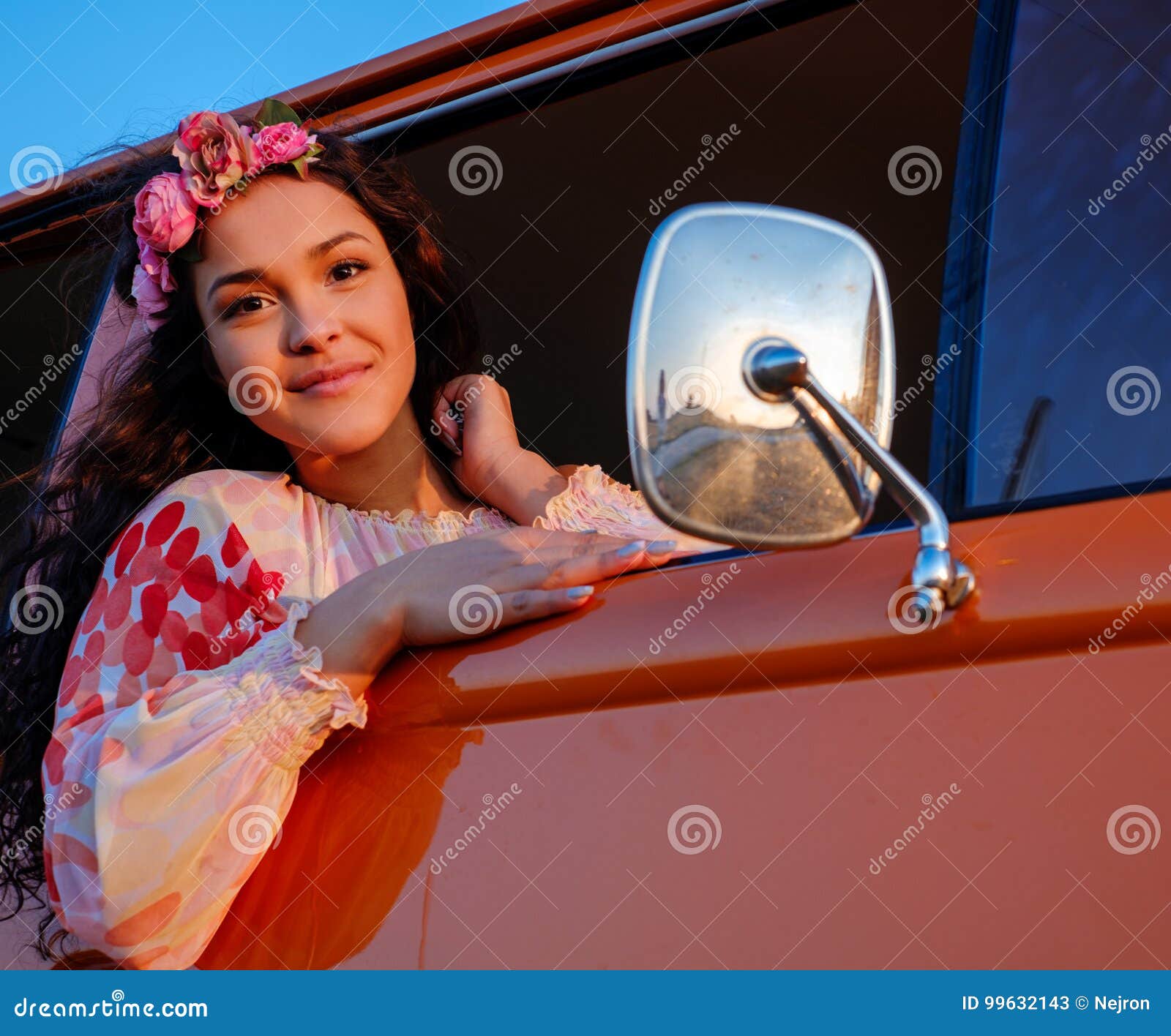 Beautiful Hippie Girl in a Van Stock Image - Image of happy, journey ...