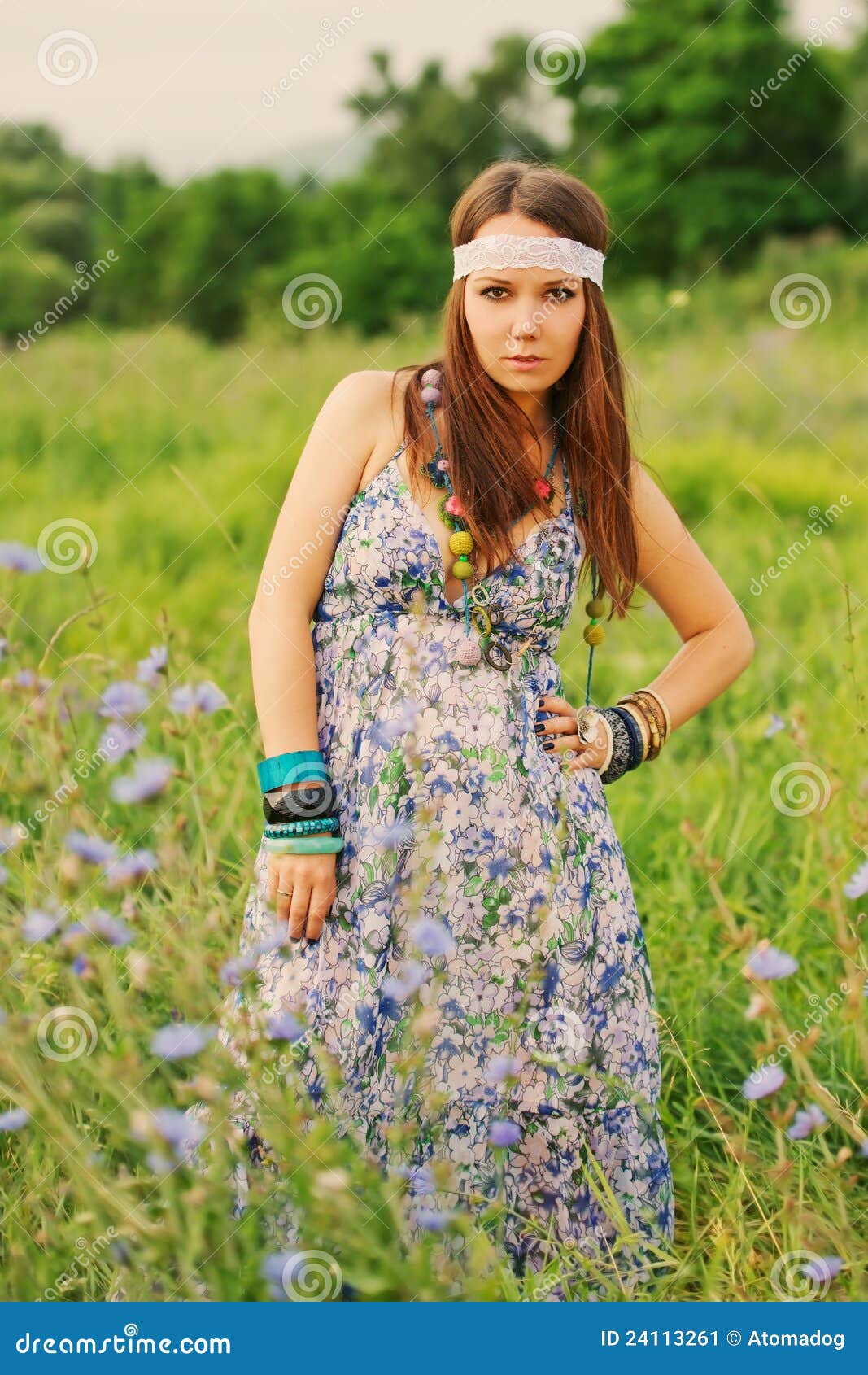 Beautiful Hippy Woman Portrait Stock Image - Image of green, hair: 24113261