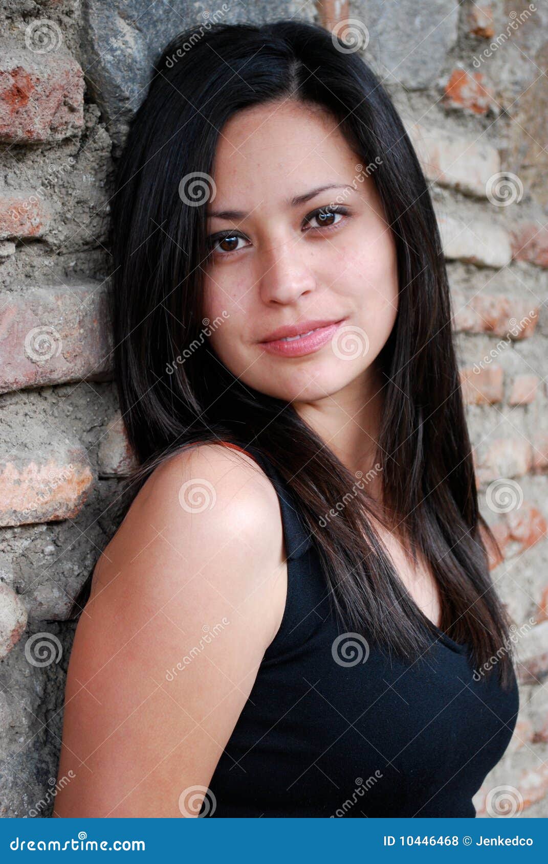 Beautiful Hispanic Woman Looking Up Stock Photo - Image of smiling ...
