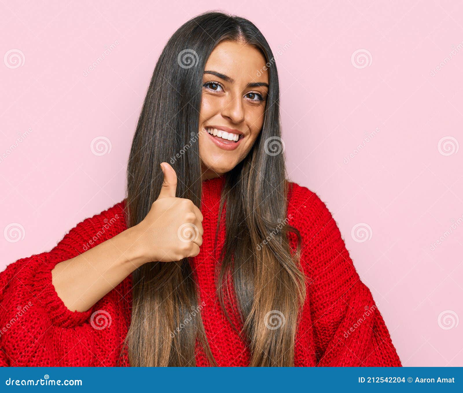 Beautiful Hispanic Woman Wearing Casual Clothes Doing Happy Thumbs Up