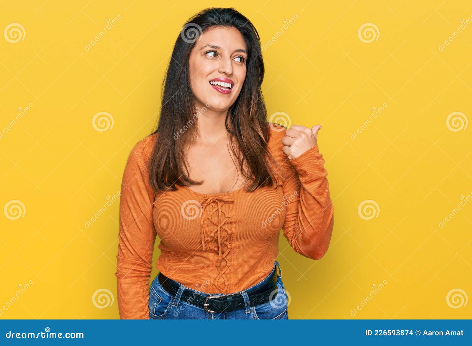 Beautiful Hispanic Woman Wearing Casual Clothes Smiling With Happy Face
