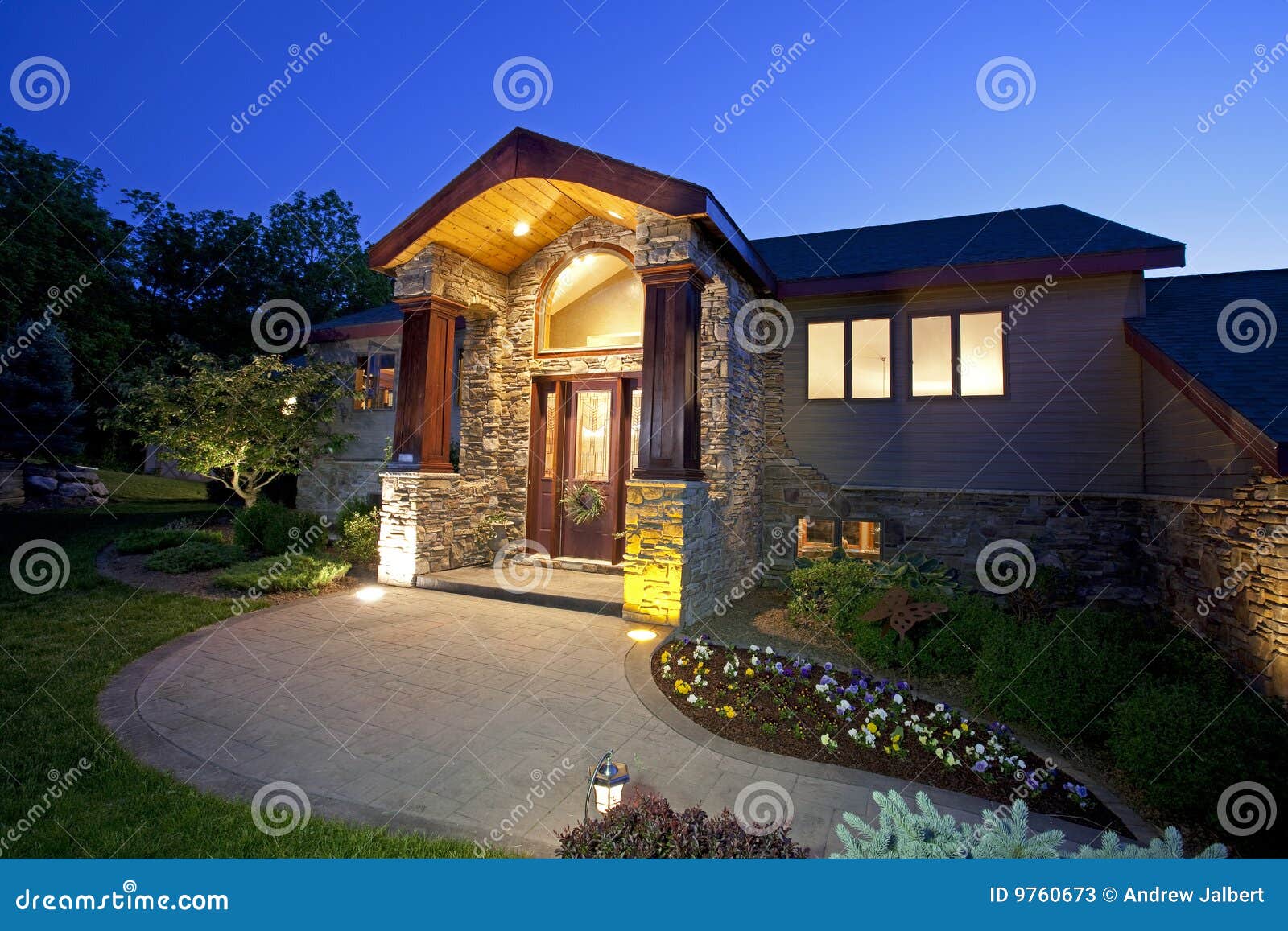 Beautiful Home Entryway at Dusk Stock Image - Image of architectural ...