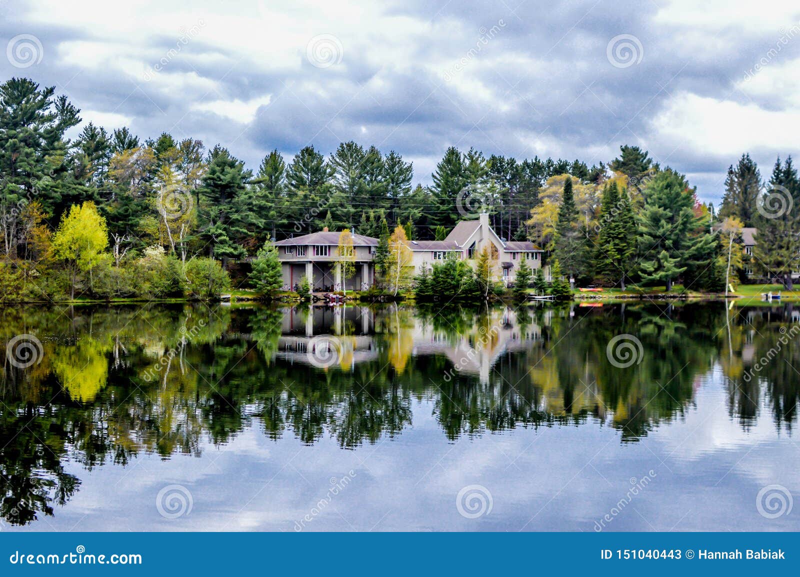 Beautiful House with a Mirror Reflection on Lake Stock Image - Image of ...