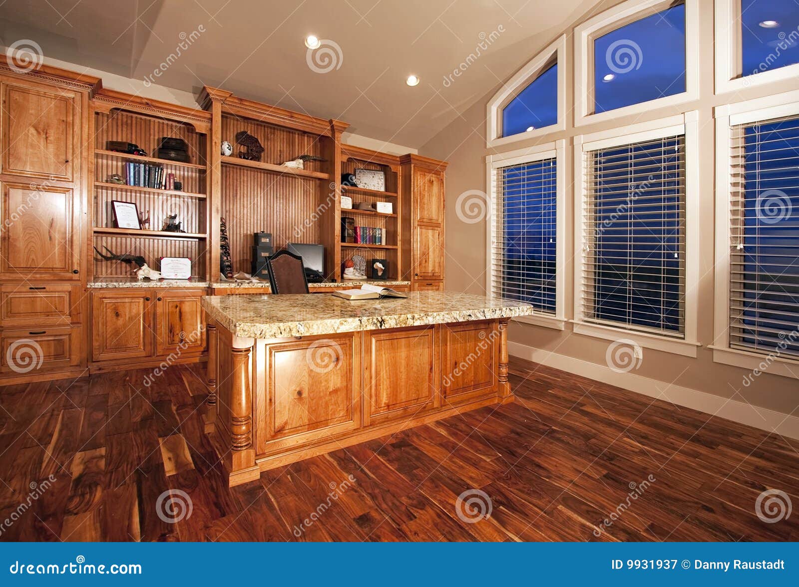 Beautiful Home Office with Wood Floors Stock Image - Image of ...