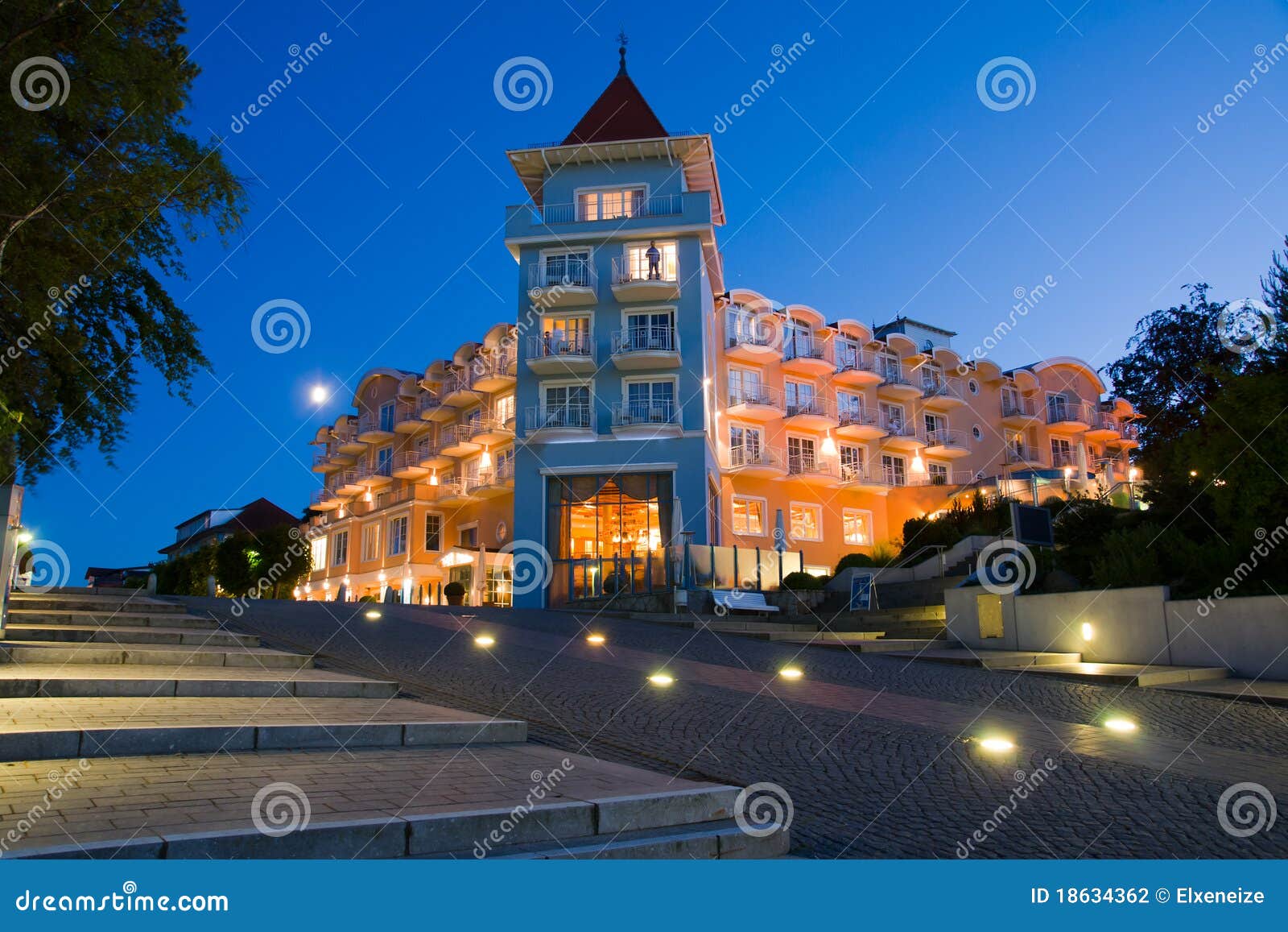 Beautiful hotel at dawn stock photo. Image of illuminated - 18634362