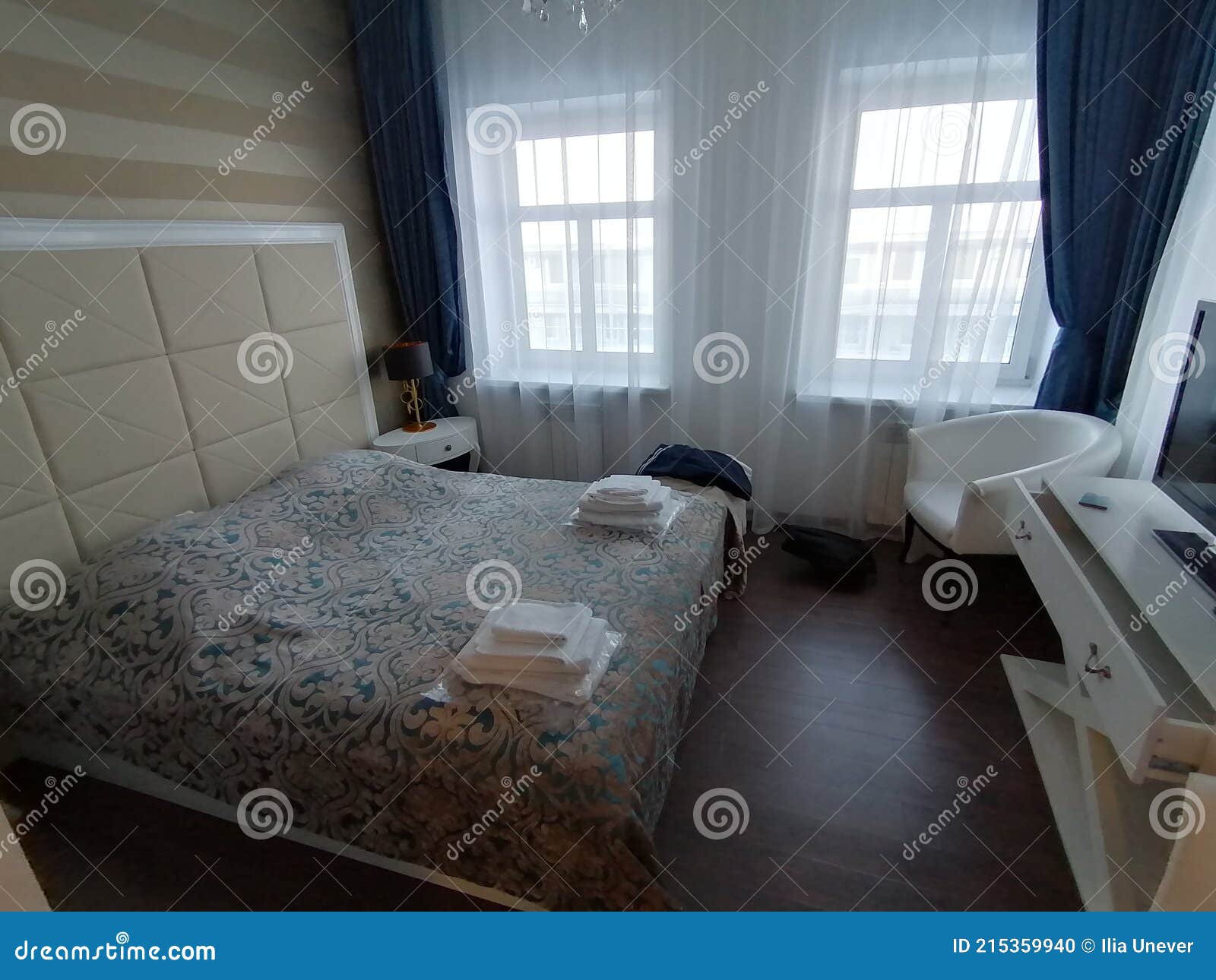Beautiful Hotel Room in Blue Color Stock Photo - Image of property ...