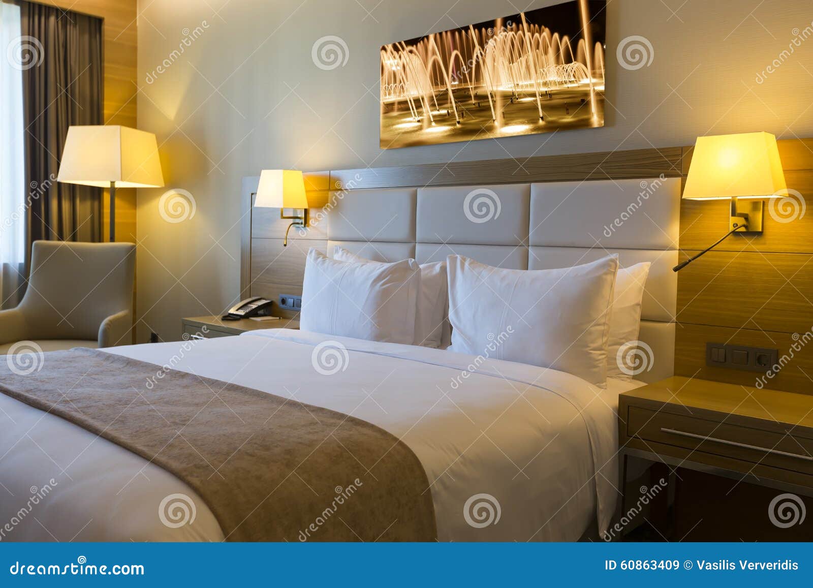 Beautiful Hotel Room with Framed Photo on the Wall Stock Image - Image ...