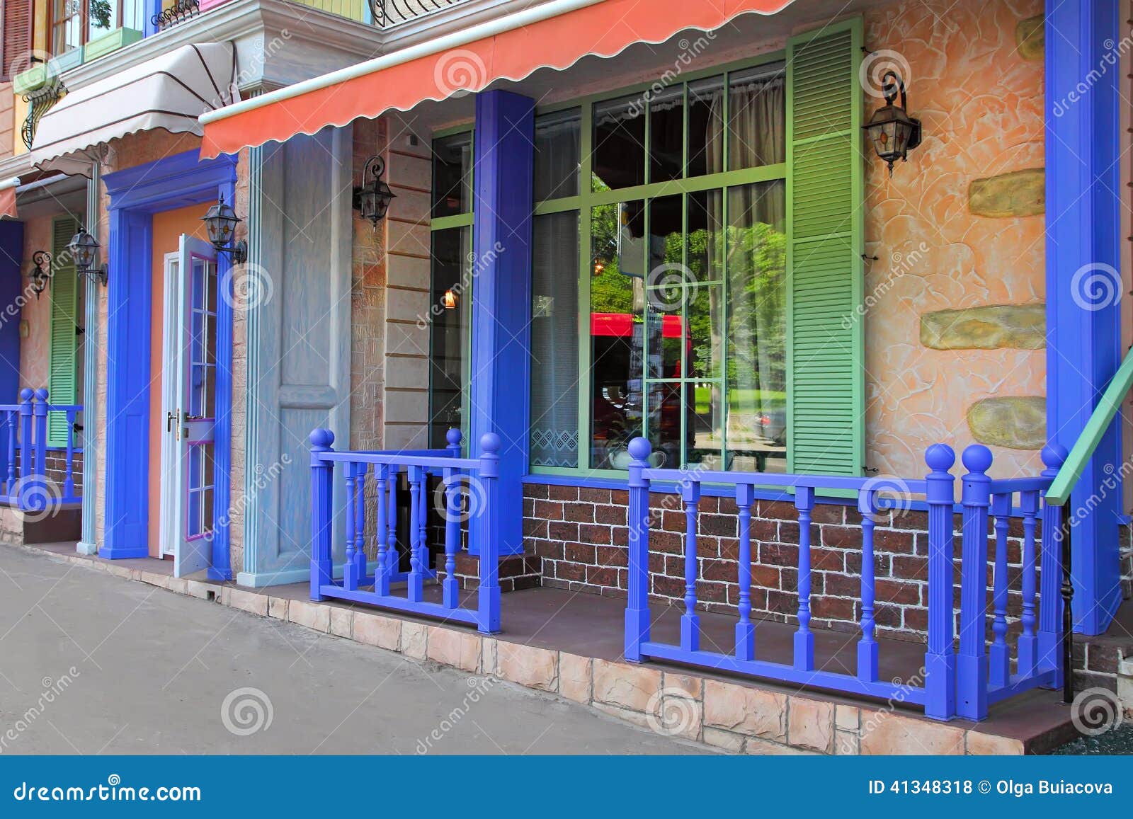 Beautiful House with Blue Terrace Stock Photo - Image of fenestration ...