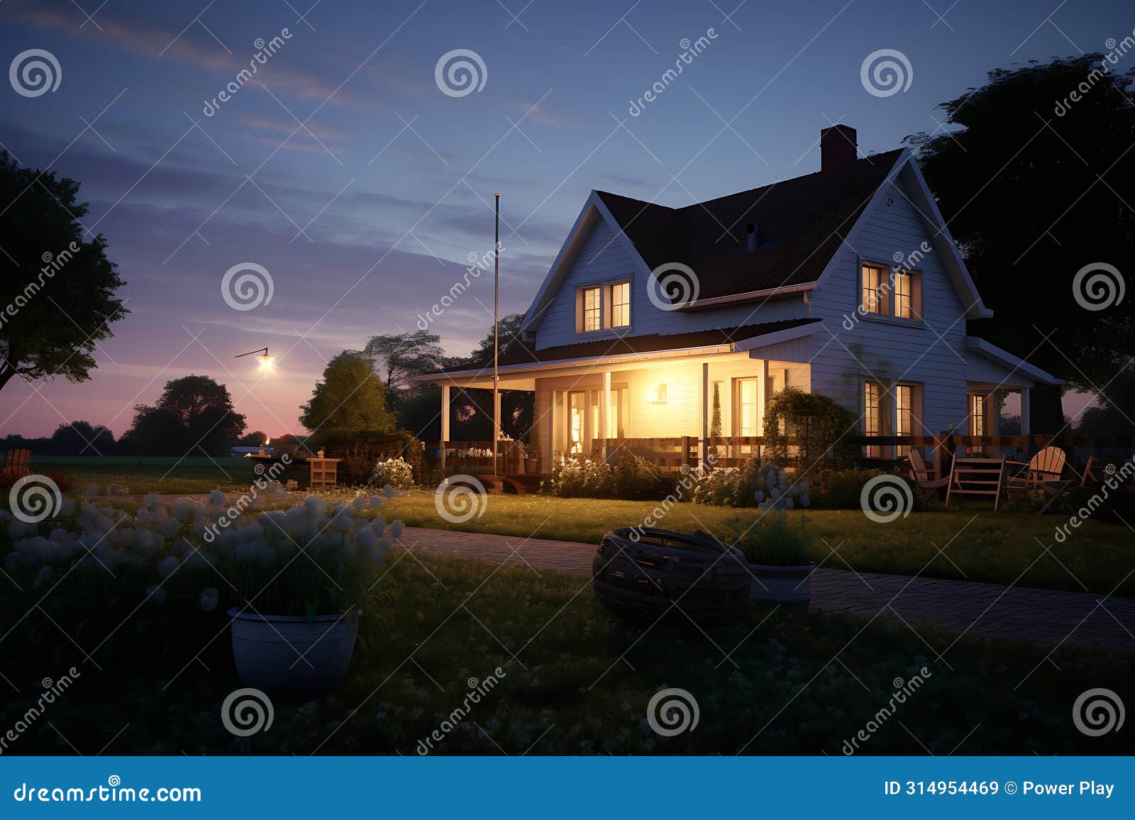 Beautiful House in the Countryside at Night with a Full Moon Stock ...