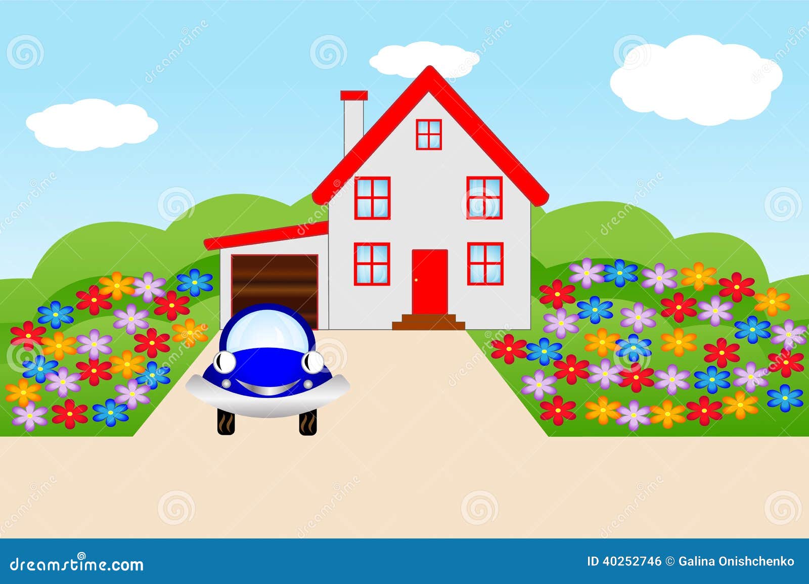 Beautiful House with a Flowering Garden Stock Vector - Illustration of ...