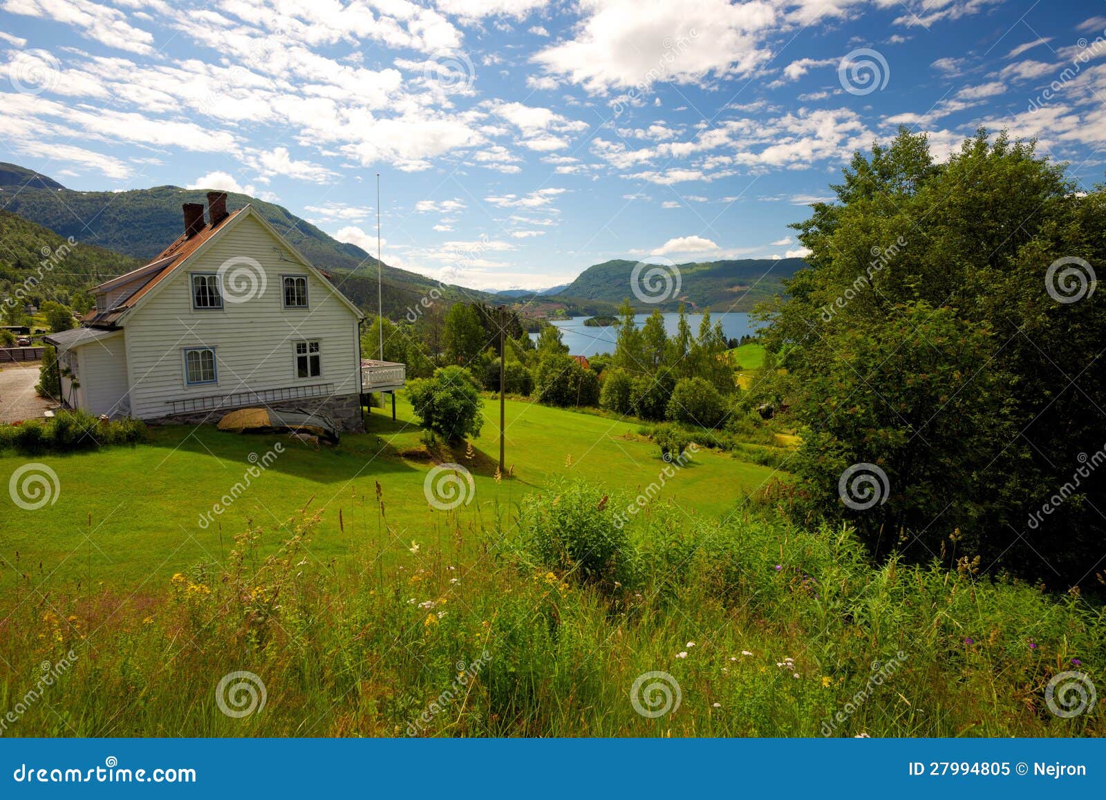 Beautiful House in Idyllic Landscape Stock Image - Image of blue ...