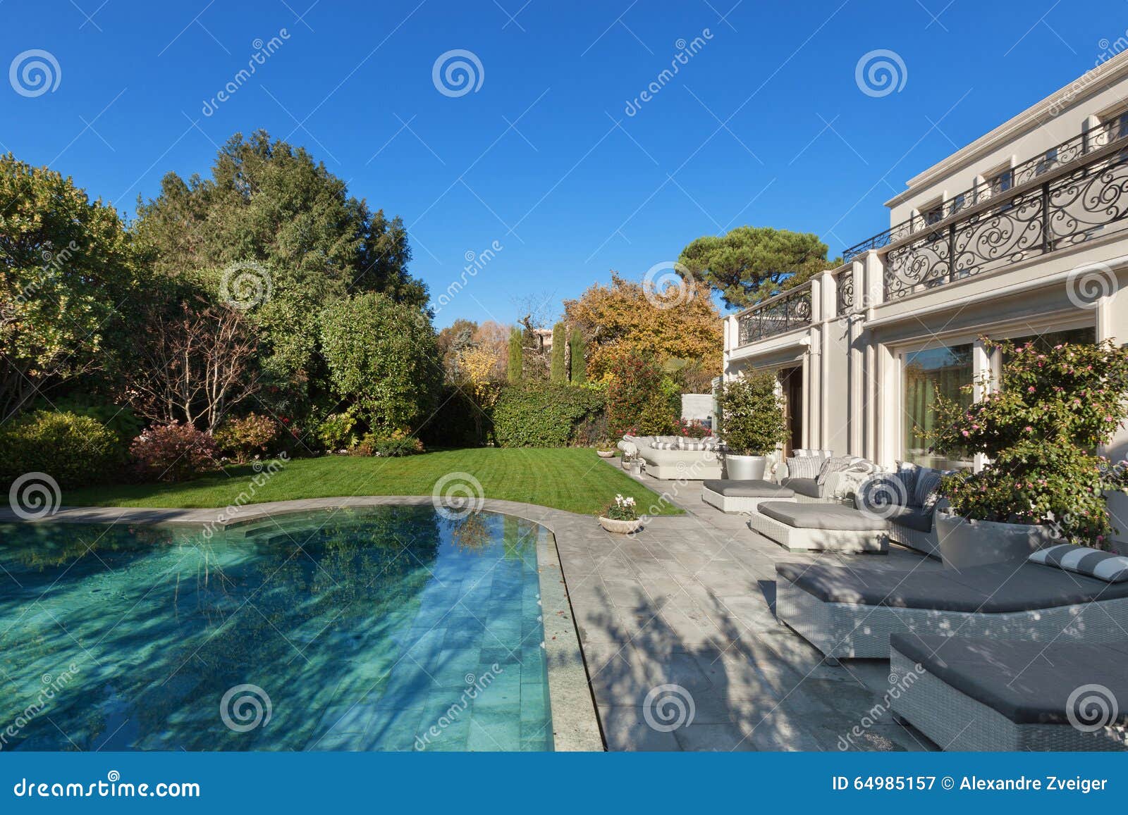 Beautiful house with pool stock image. Image of luxurious - 64985157