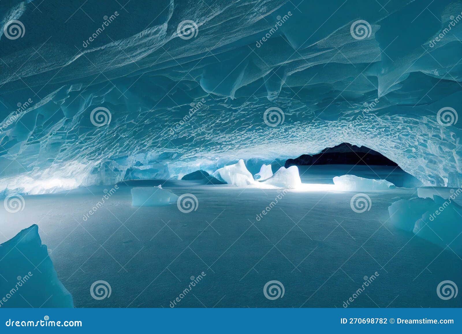 Beautiful Ice Cave with Burrow and Icicle Crystals on Ceiling. Stock ...