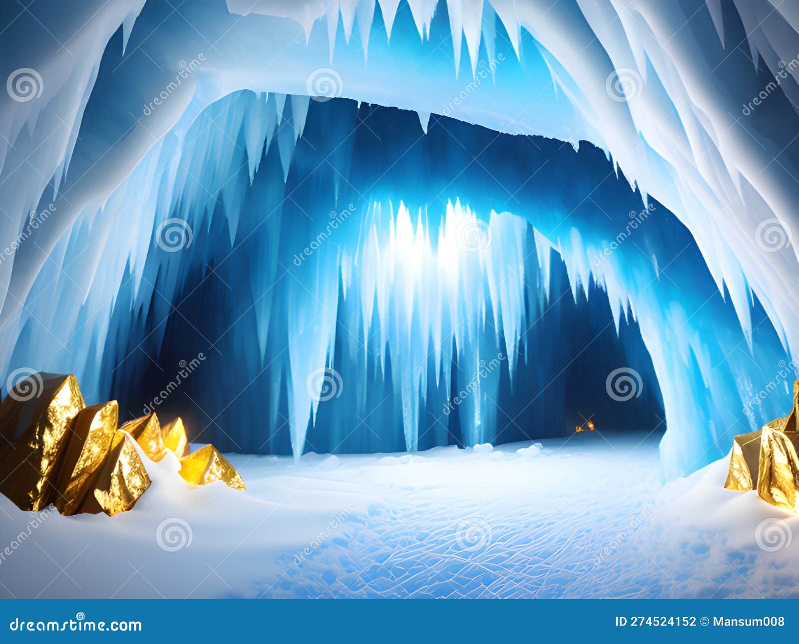 Beautiful Ice Cave and Gold , AI Generated Stock Illustration ...