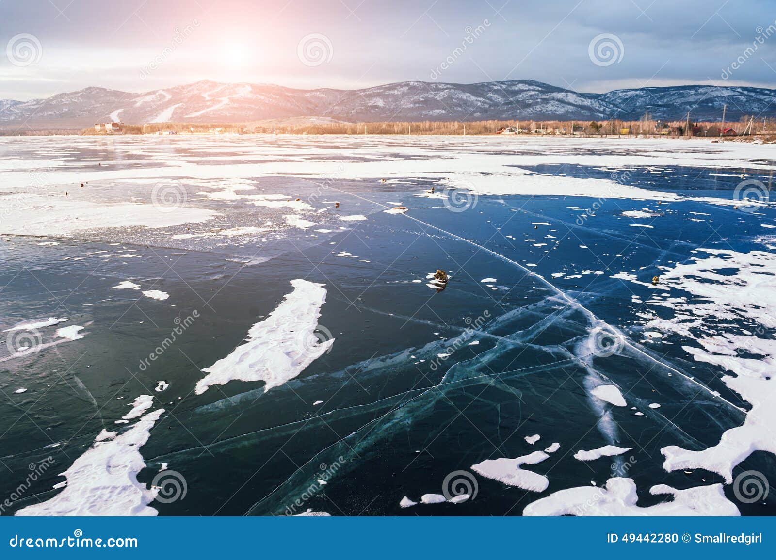 Beautiful Ice on the Lake at Sunset Stock Photo - Image of horizon ...
