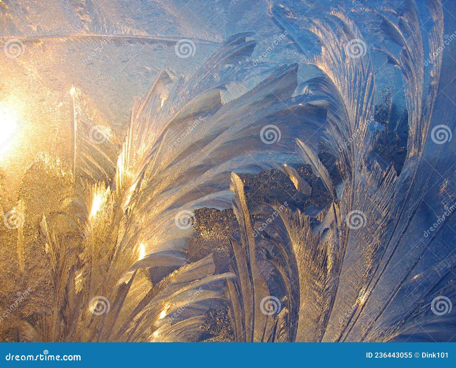Beautiful Ice Pattern and Sunlight Closeup on Winter Window Stock Image ...