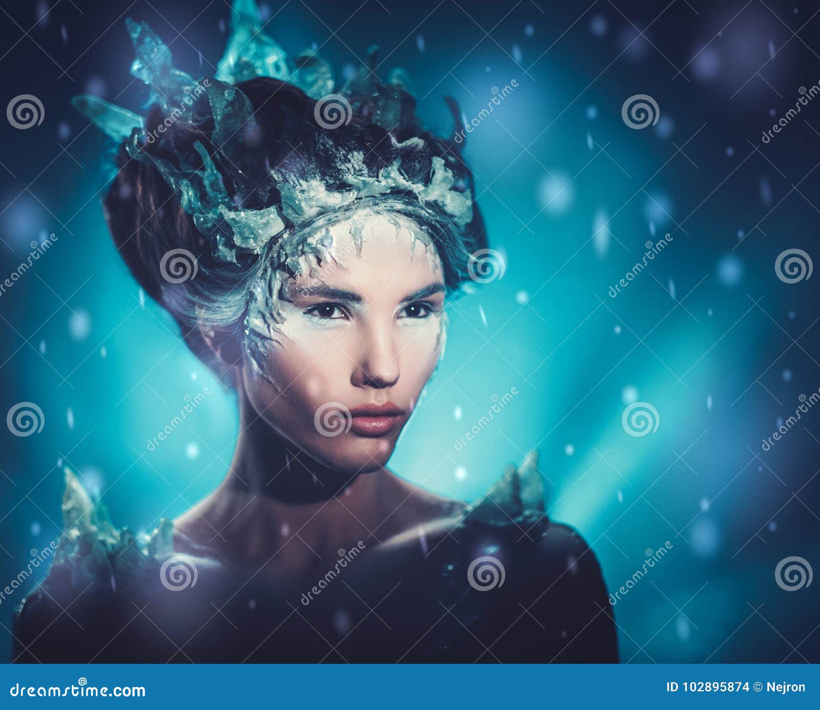 Beautiful Ice Queen in a Falling Snow Stock Photo - Image of christmas ...