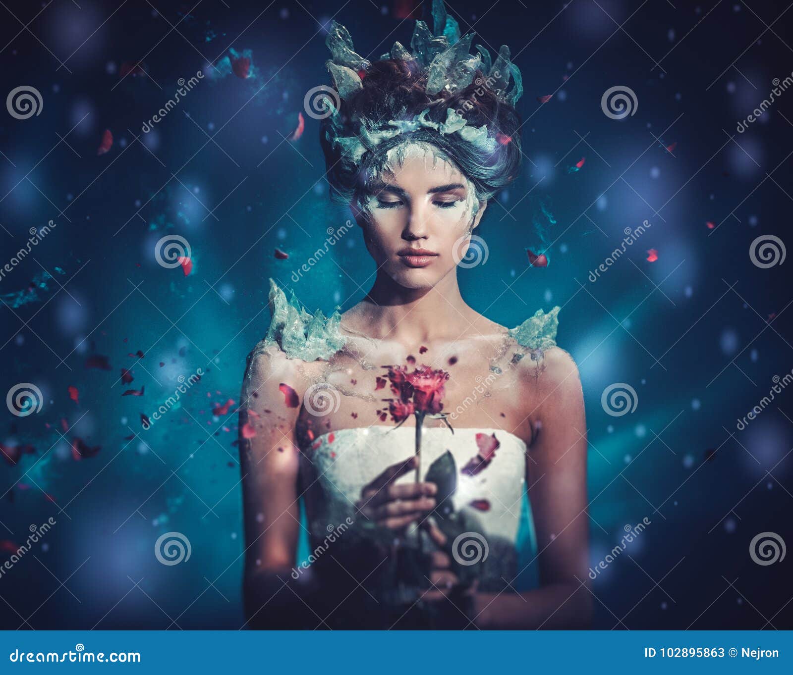 Beautiful Ice Queen in a Falling Snow Stock Image - Image of beautiful ...