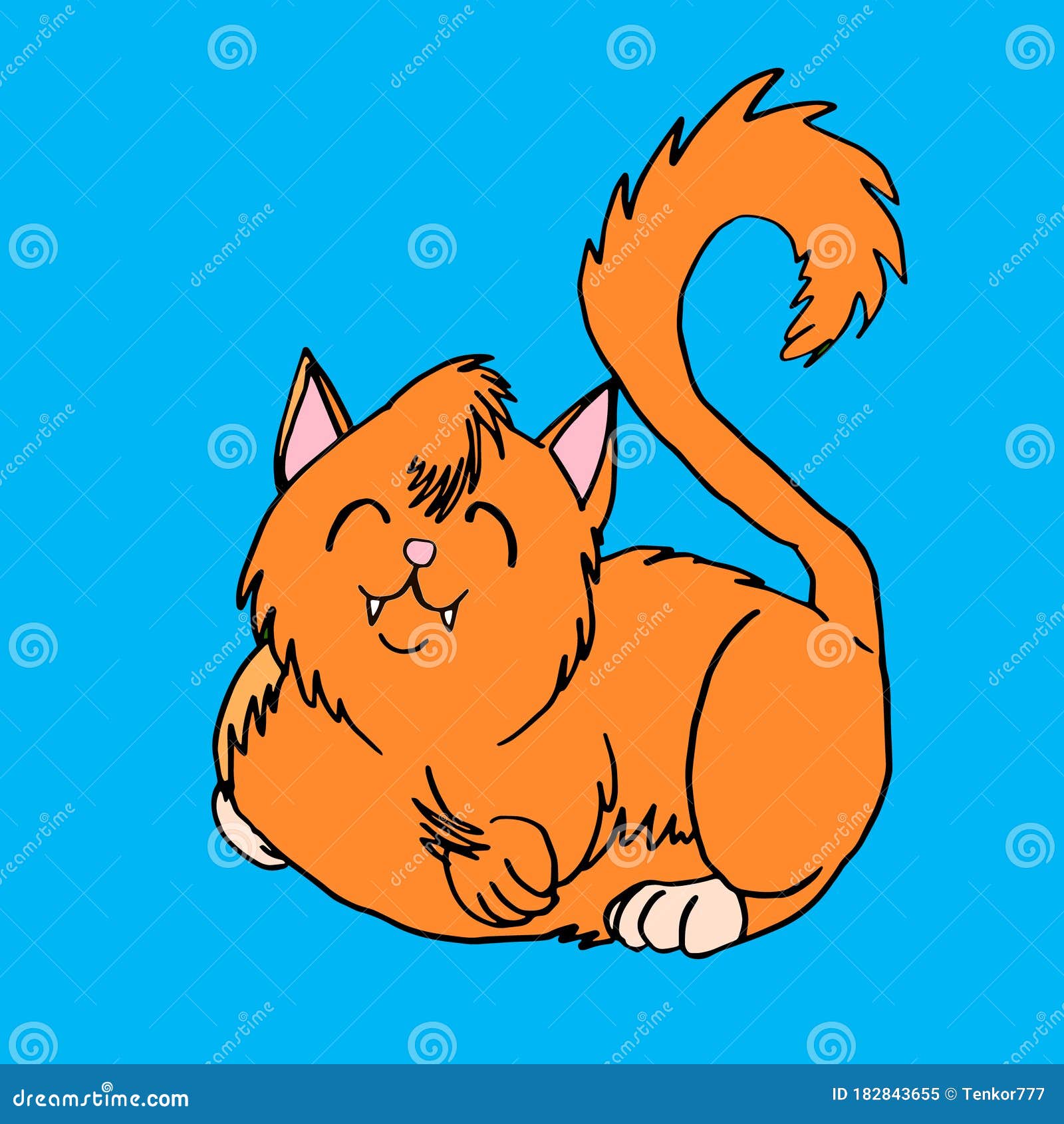 Beautiful Icon with Red Funny Cat on Blue Background. Stock Vector ...