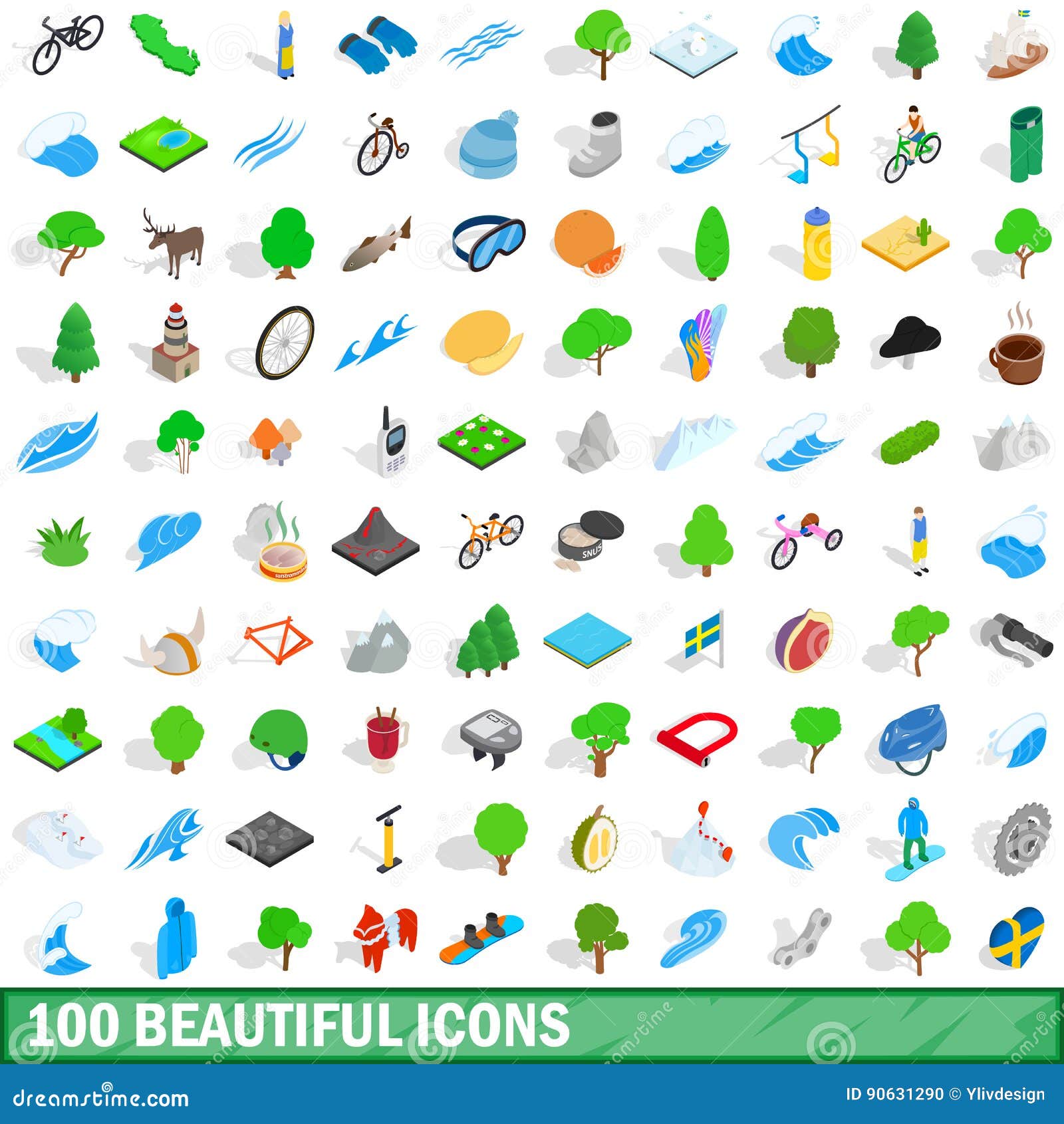 100 Beautiful Icons Set, Isometric 3d Style Stock Vector - Illustration ...