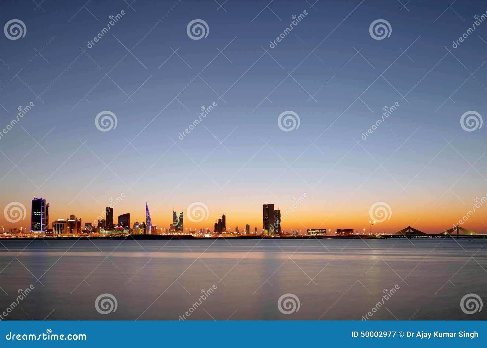 Beautiful Illuminated Buildings and Bahrain Skyline Stock Image - Image ...