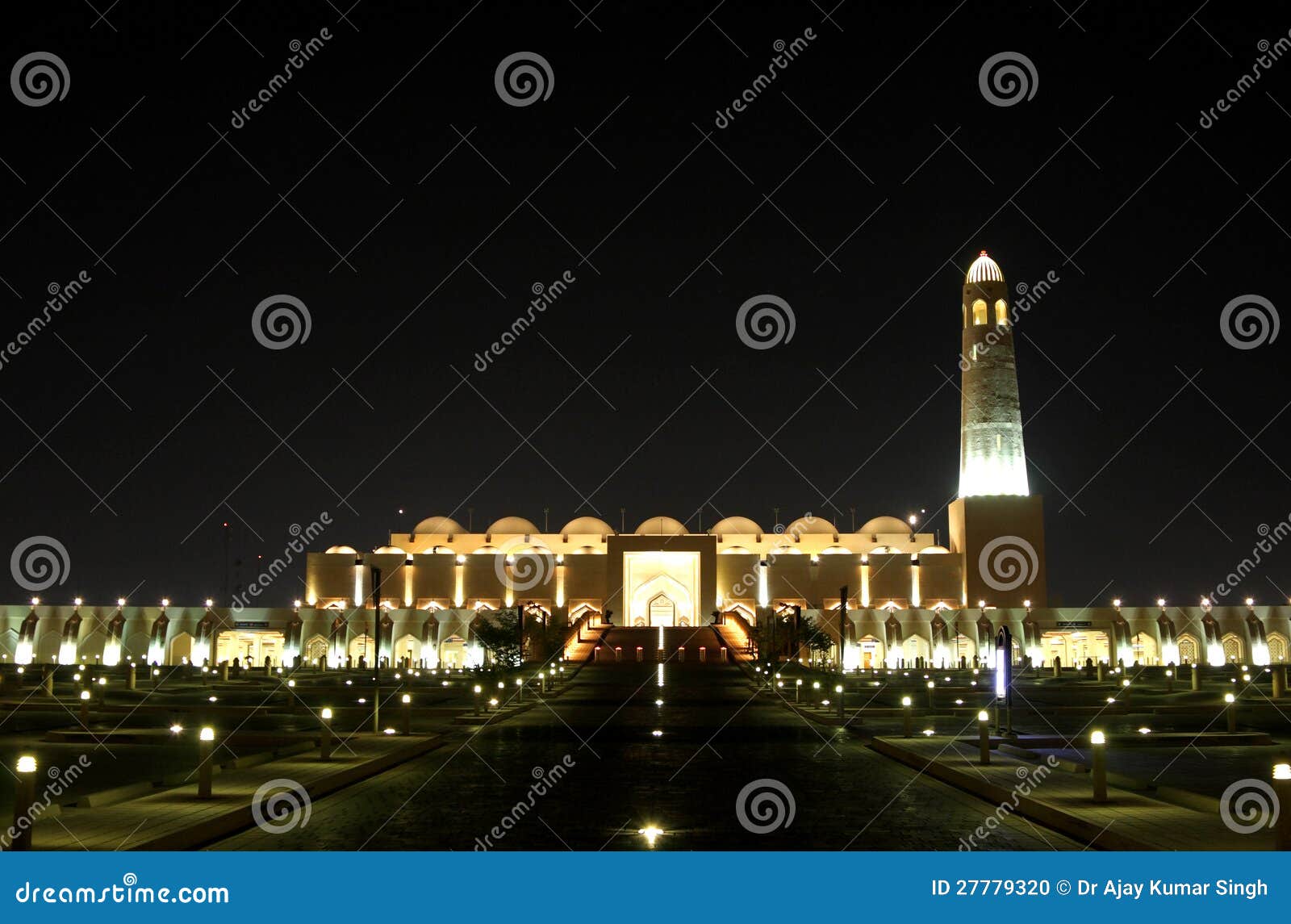 Beautiful Illuminated Grand Mosque of Doha Stock Photo - Image of faith ...
