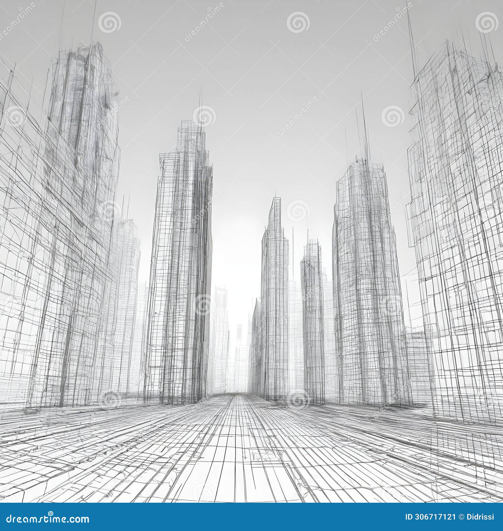 Building Wireframe Render In Three Dimensions, Vectorized, Abstract ...