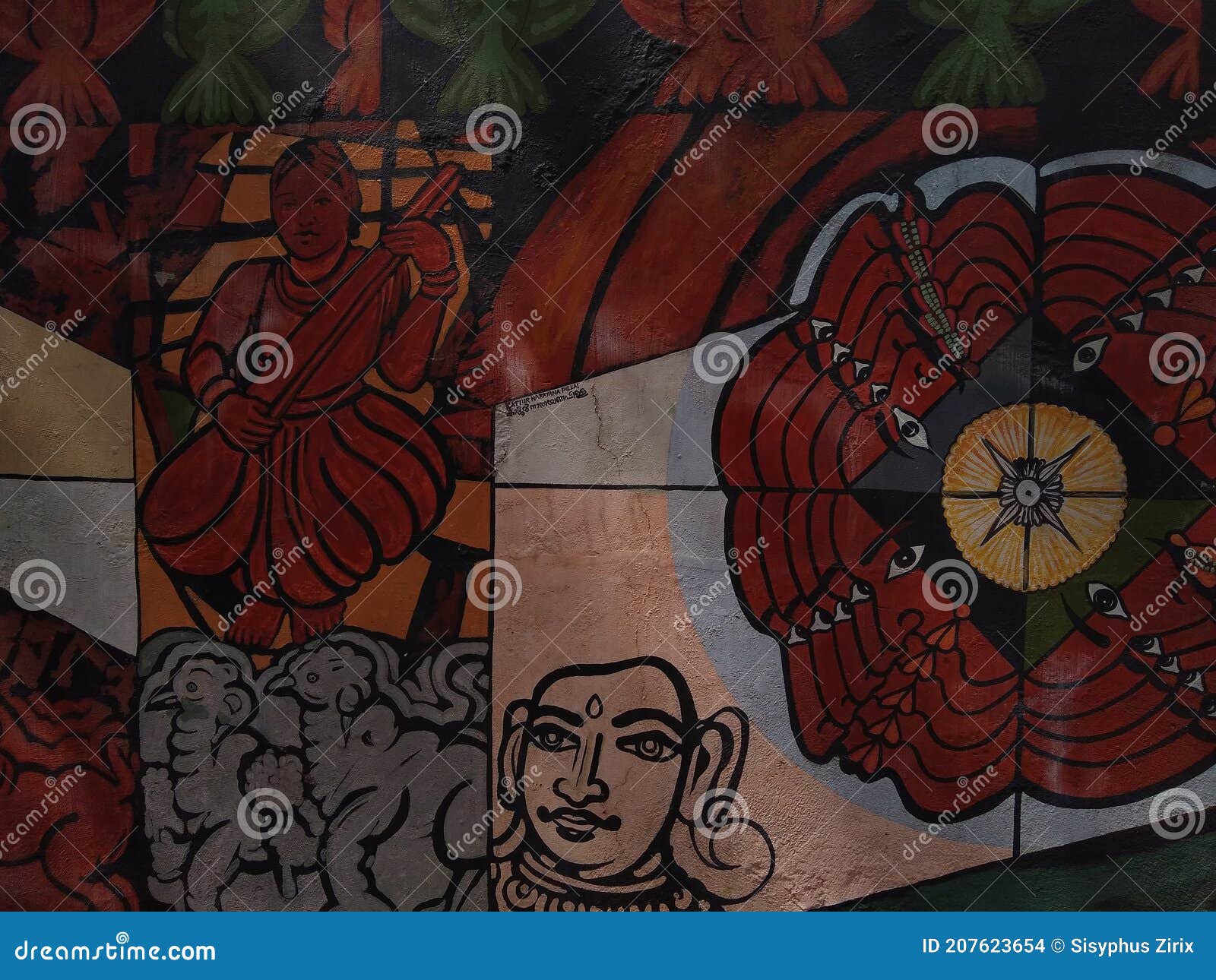 Beautiful Illustration Art in a Wall Editorial Stock Image - Image of ...