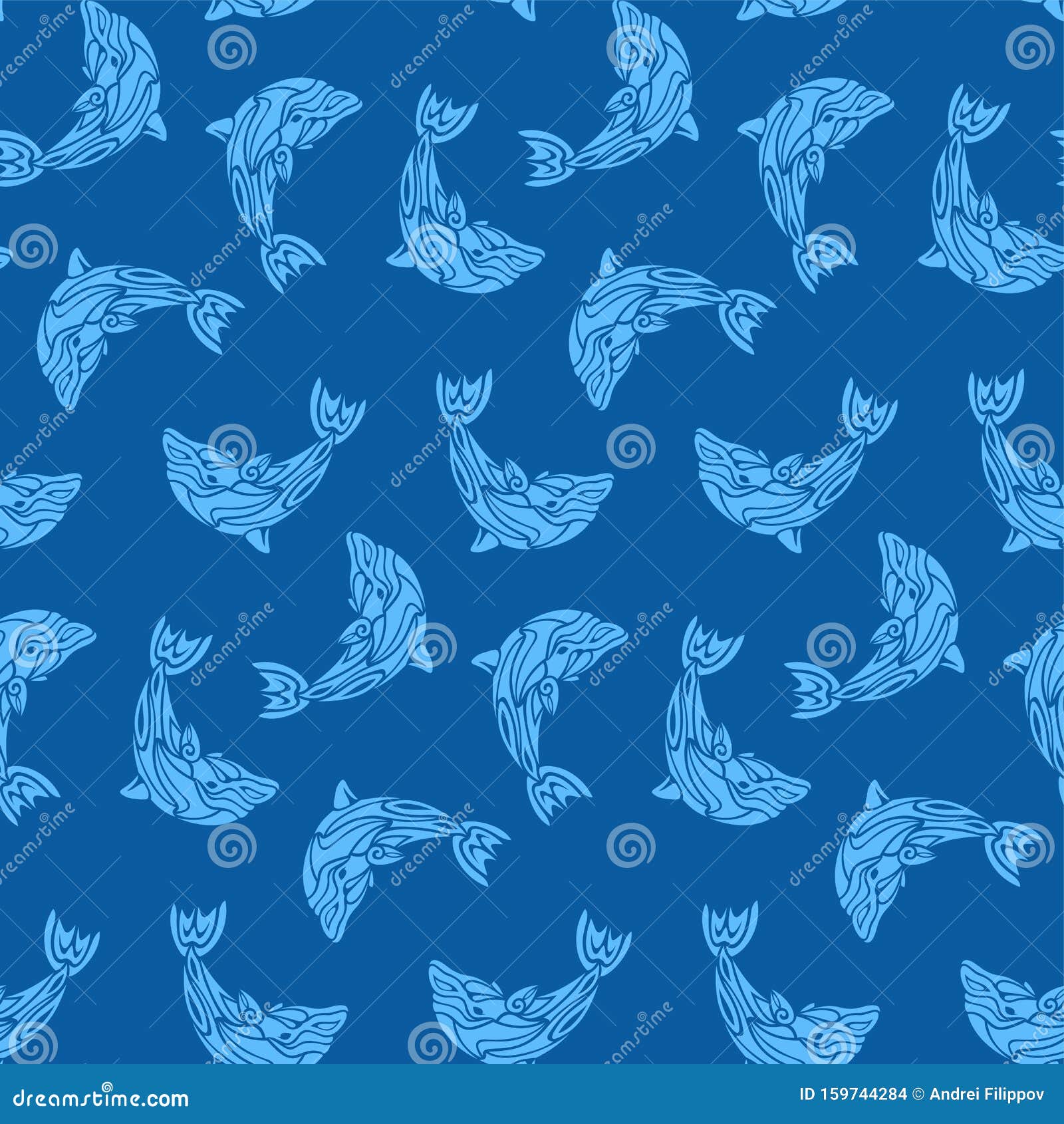 Art with Blue Seamless Pattern with Dolphins Stock Vector ...